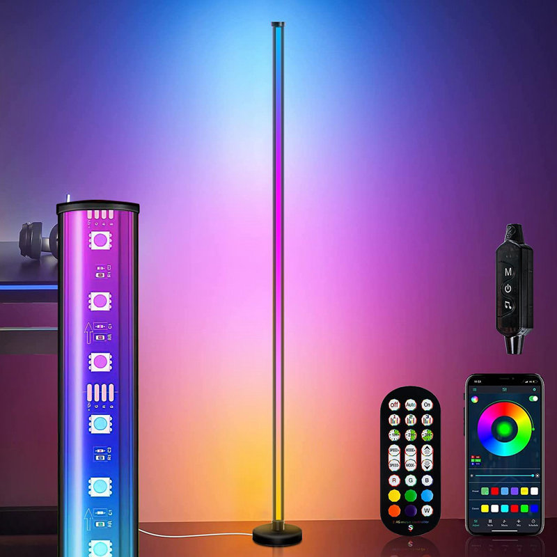 Wrought Studio™ Smart RGB Corner Floor Lamp Multicolor Changing LED ...