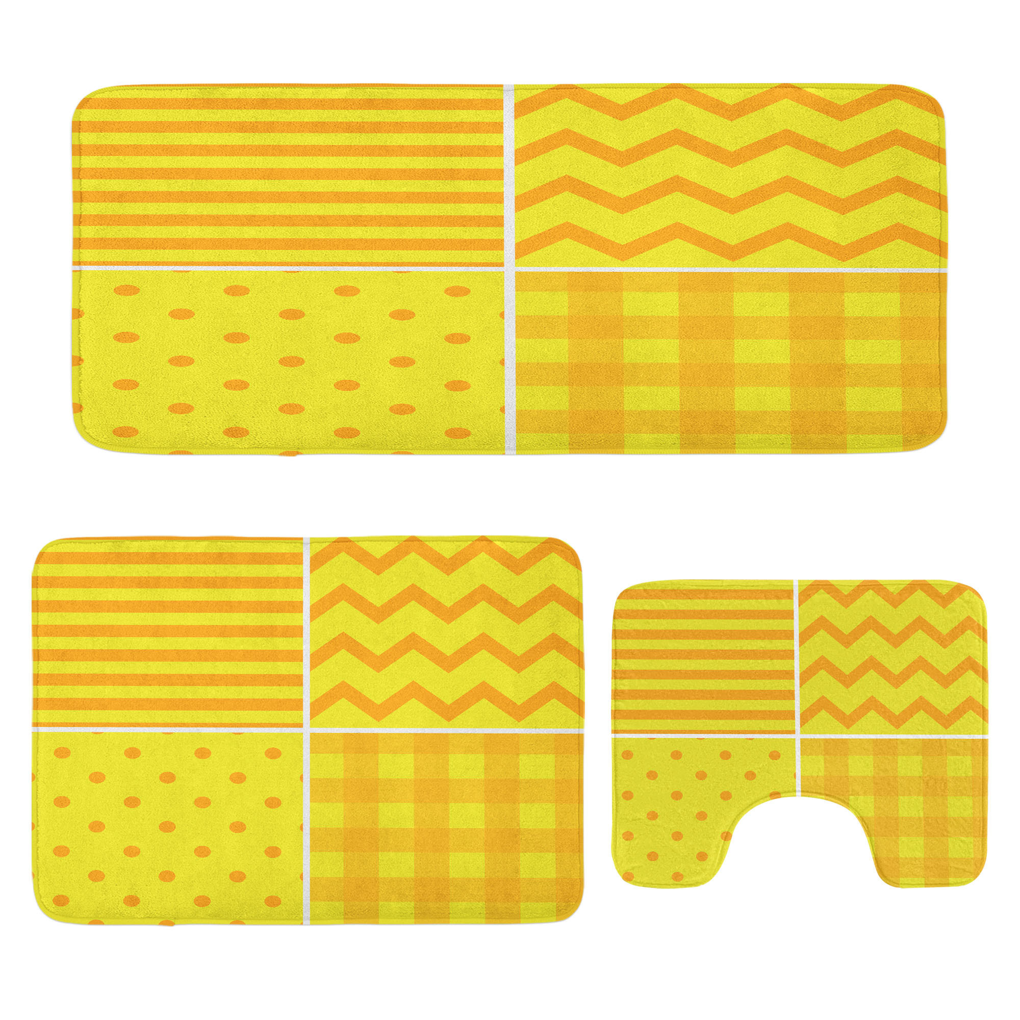Bungalow Rose Yellow Bathroom Rug Set 3 Pieces U-Shape & Rectangle Mats ...