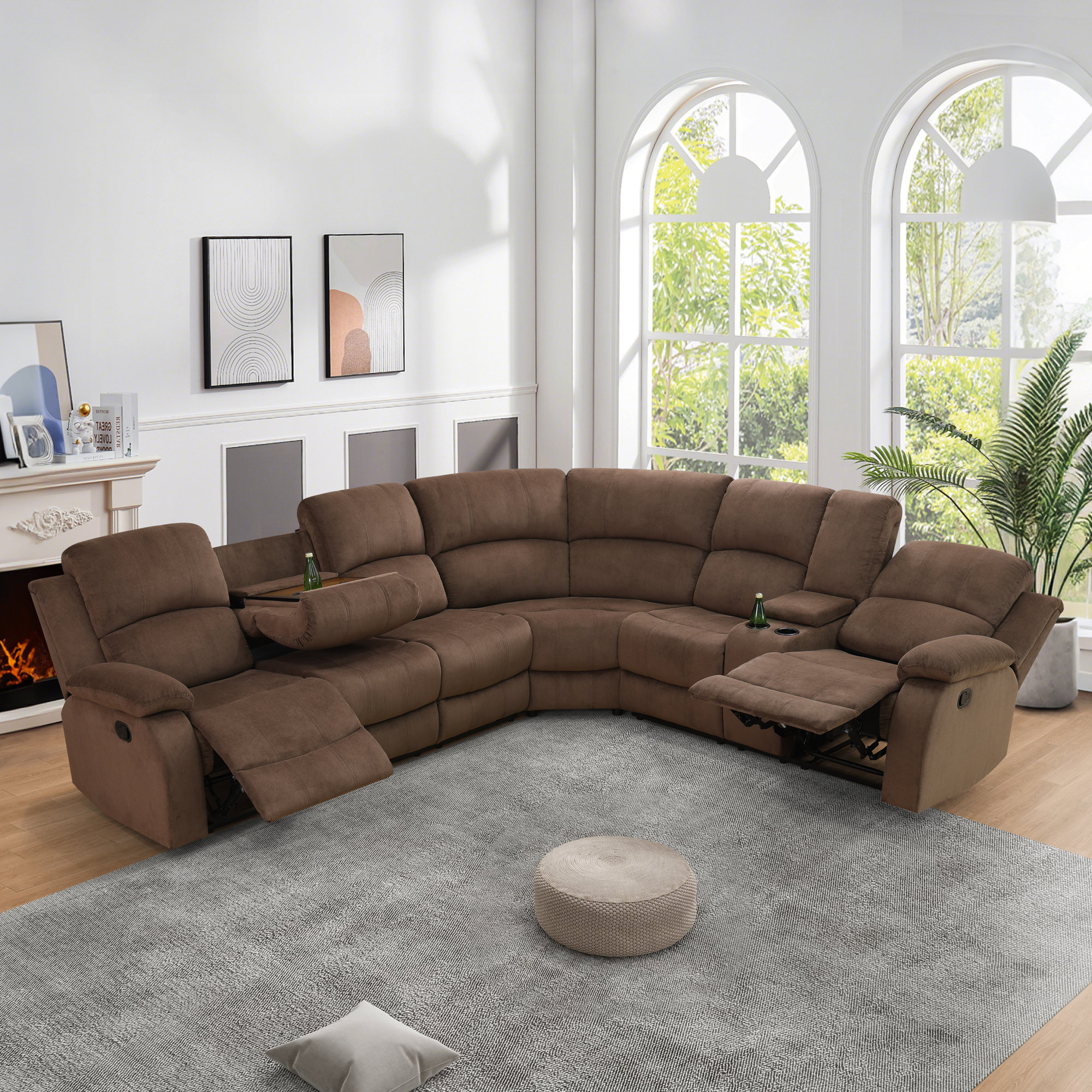 Latitude Run® Brown Fluffy Fabric Living Room 3-Piece Recliner ...