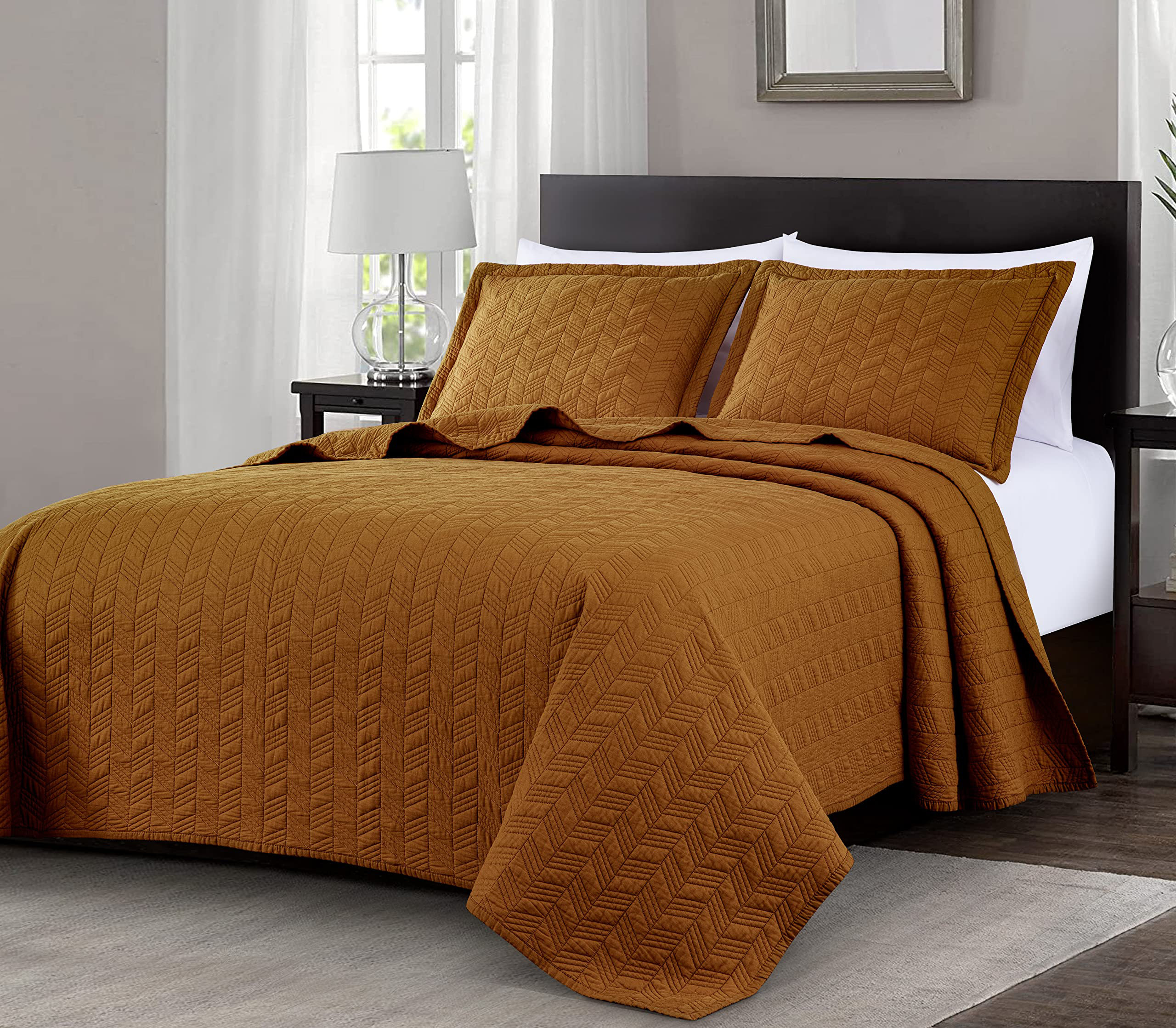 Chezmoi Collection Solid Color Cotton Quilt Standard Cotton 3 Piece ...