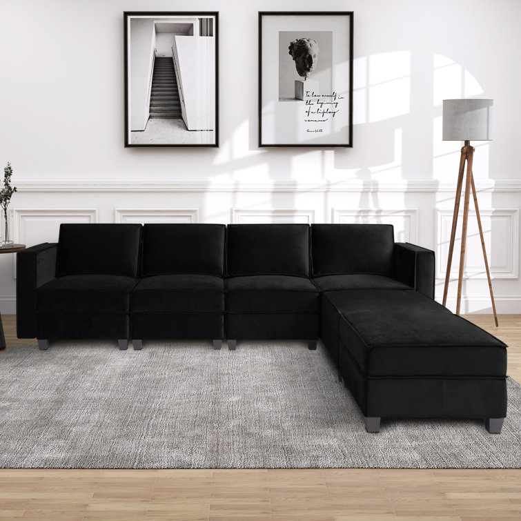 Mercer41 Emmaliese 6 - Piece Velvet Reclining Sectional | Wayfair