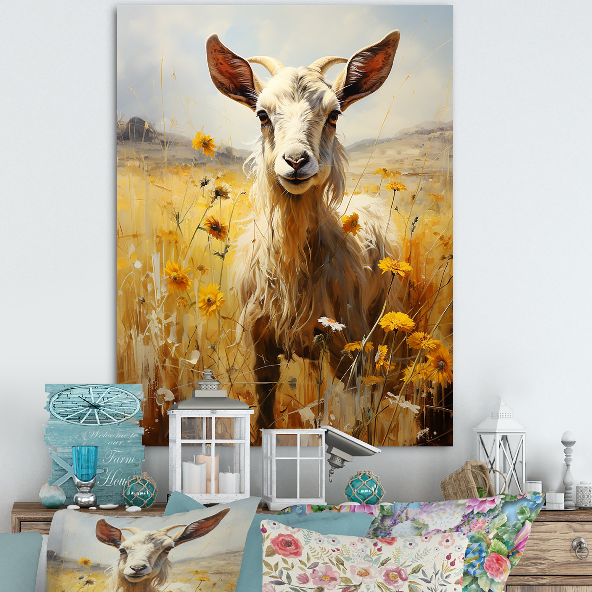 August Grove Cute Goat Portrait In Meadow III - Goat Wall Decor_106799 ...