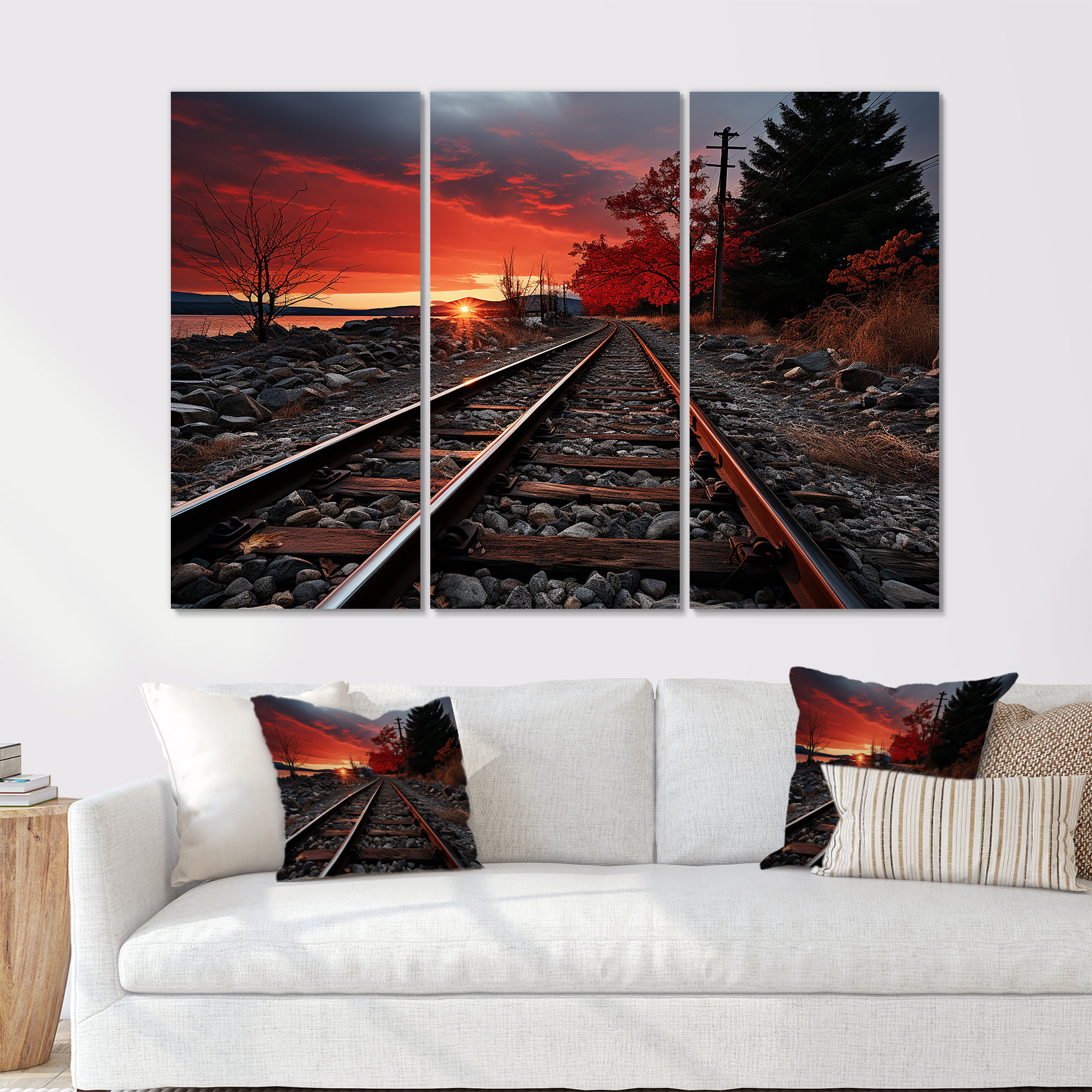 Trent Austin Design® Train Tracks Red Scenery I - Train Wall Art Living ...