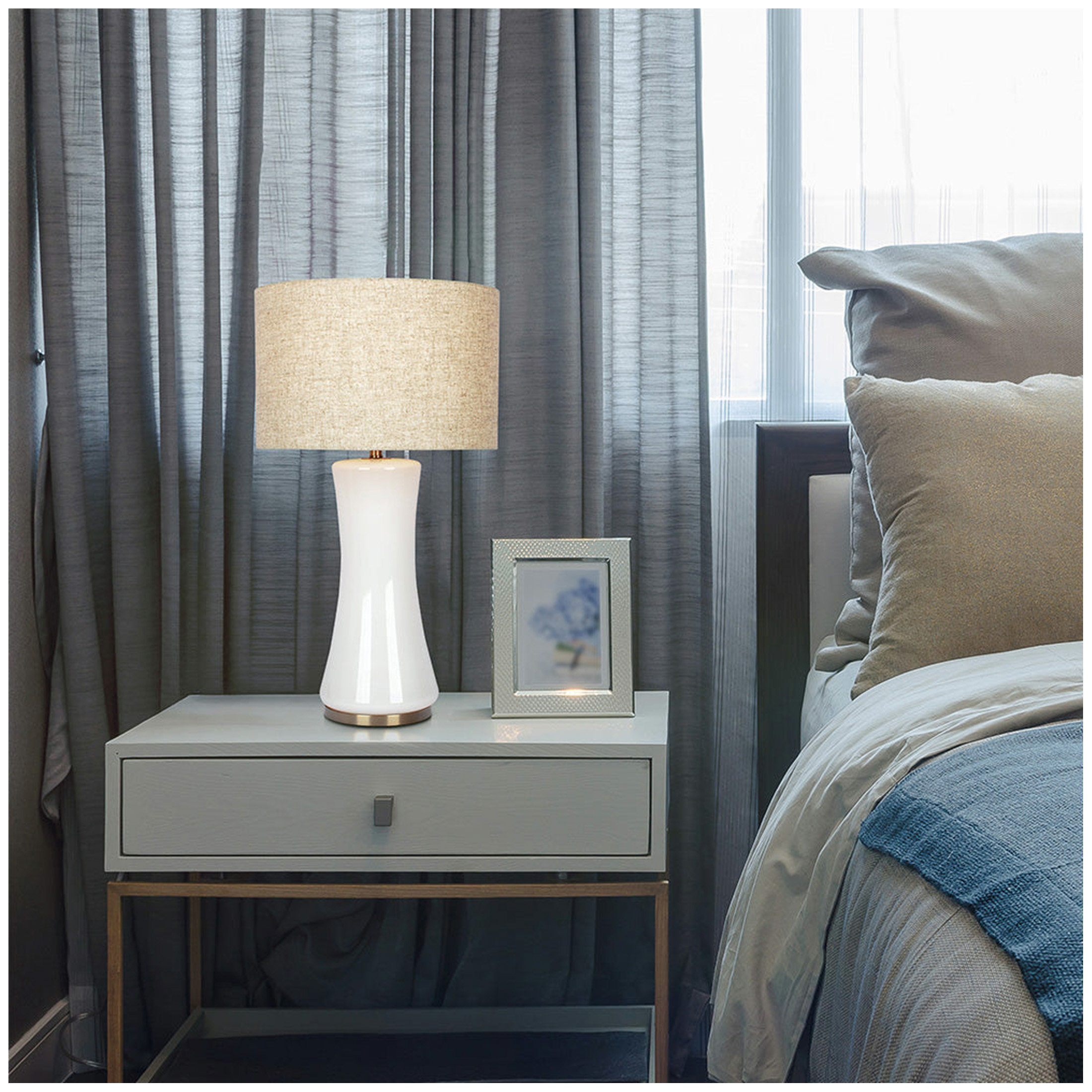 Everly Quinn Cascade Glass Lamp Golden Base Off White Glass Table Lamp ...