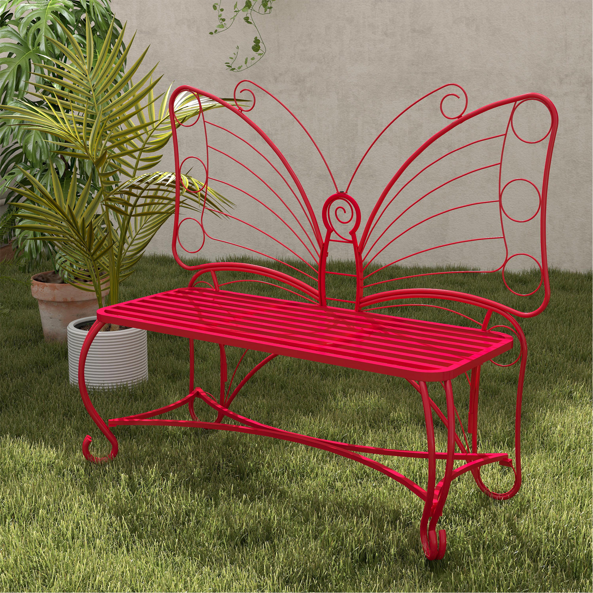 August Grove® Graceful Cast Metal Butterfly-Shaped Outdoor Bench For ...