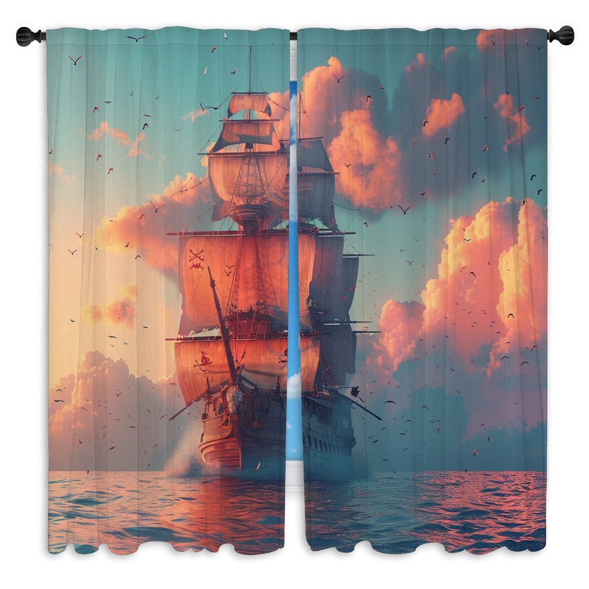 Loon Peak® Sailing Ship Sheer Window Curtains - 2 Panels | Wayfair
