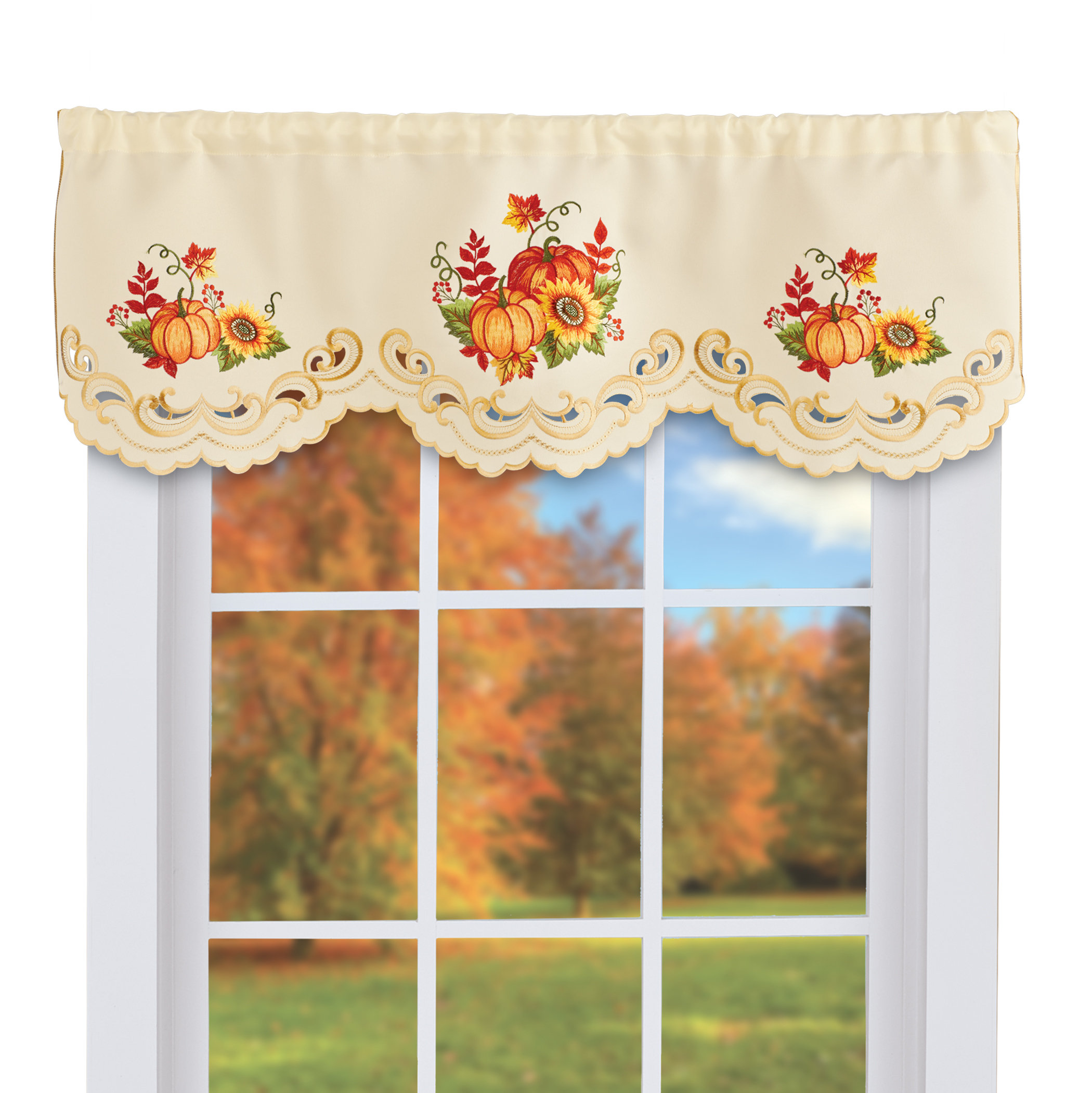 August Grove® Bright Floral Pumpkin Scalloped Edge Window Valance | Wayfair