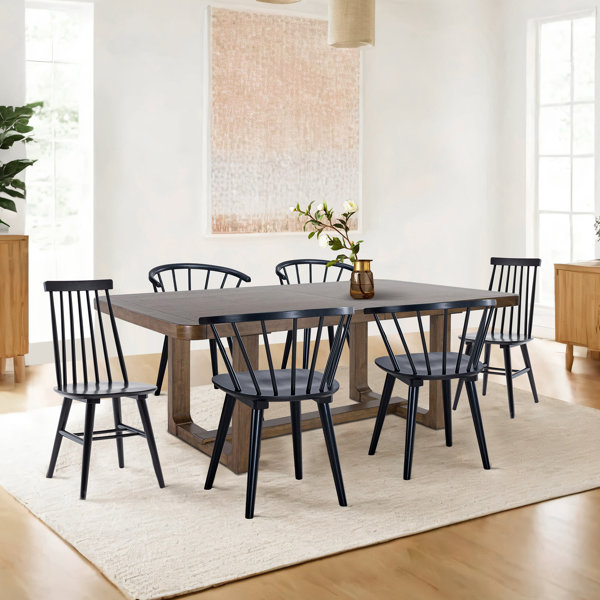 Gracie Oaks Black Modern Rustic Style Spindle-Back Dining Chairs In ...