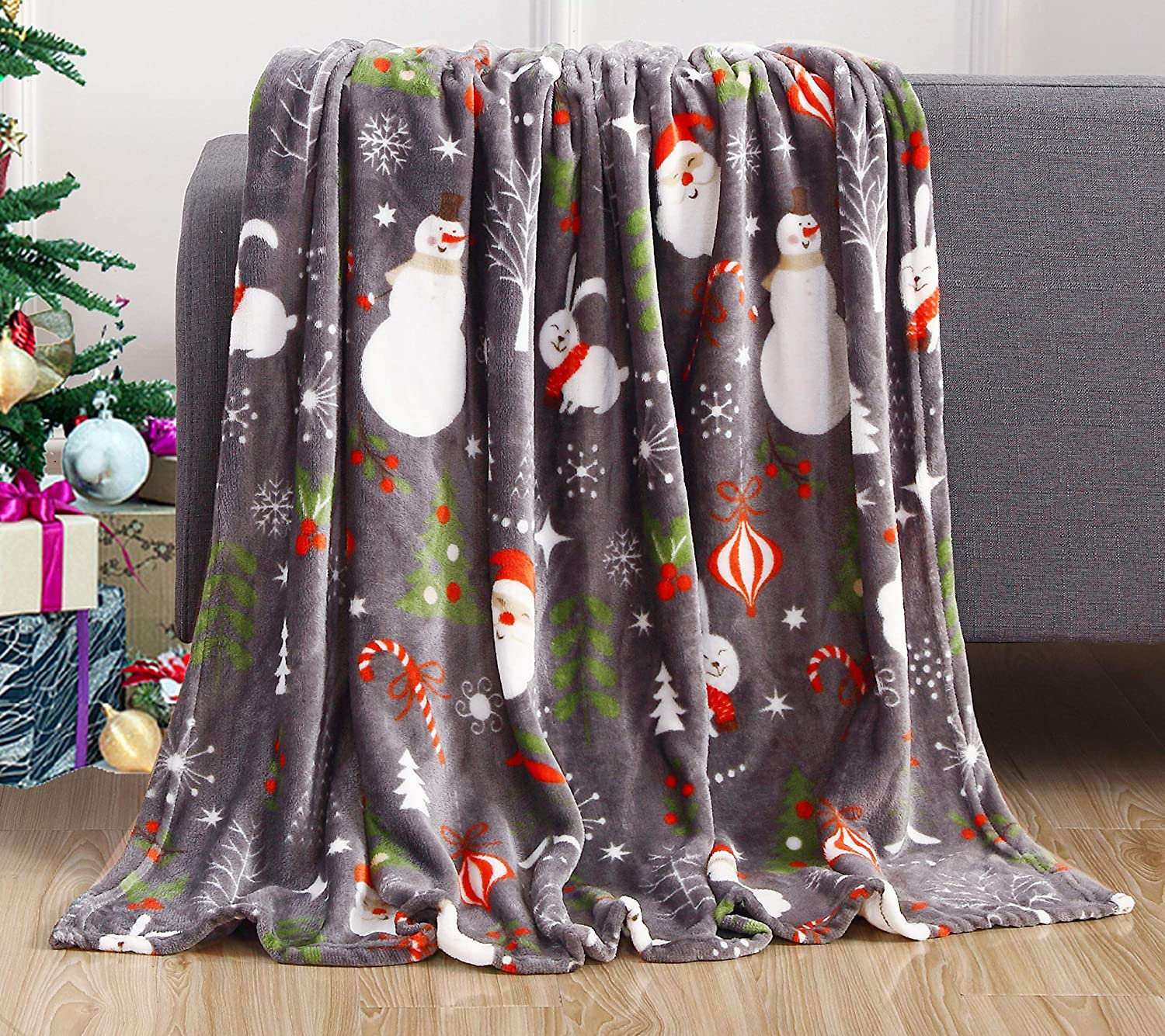 Mocassi Holiday Throw Fuzzy Warm and Cozy Santa Snowman Fleece Throw ...