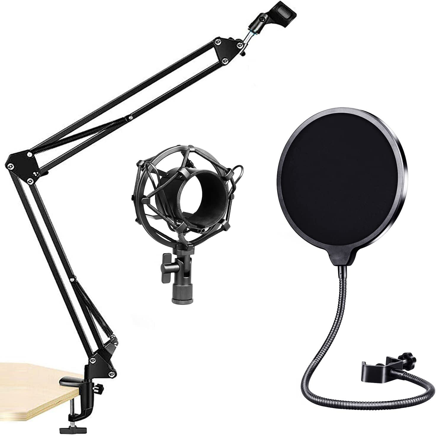 5 Core Microphone Stand Double Suspension Scissor Arm w Pop Filter ...