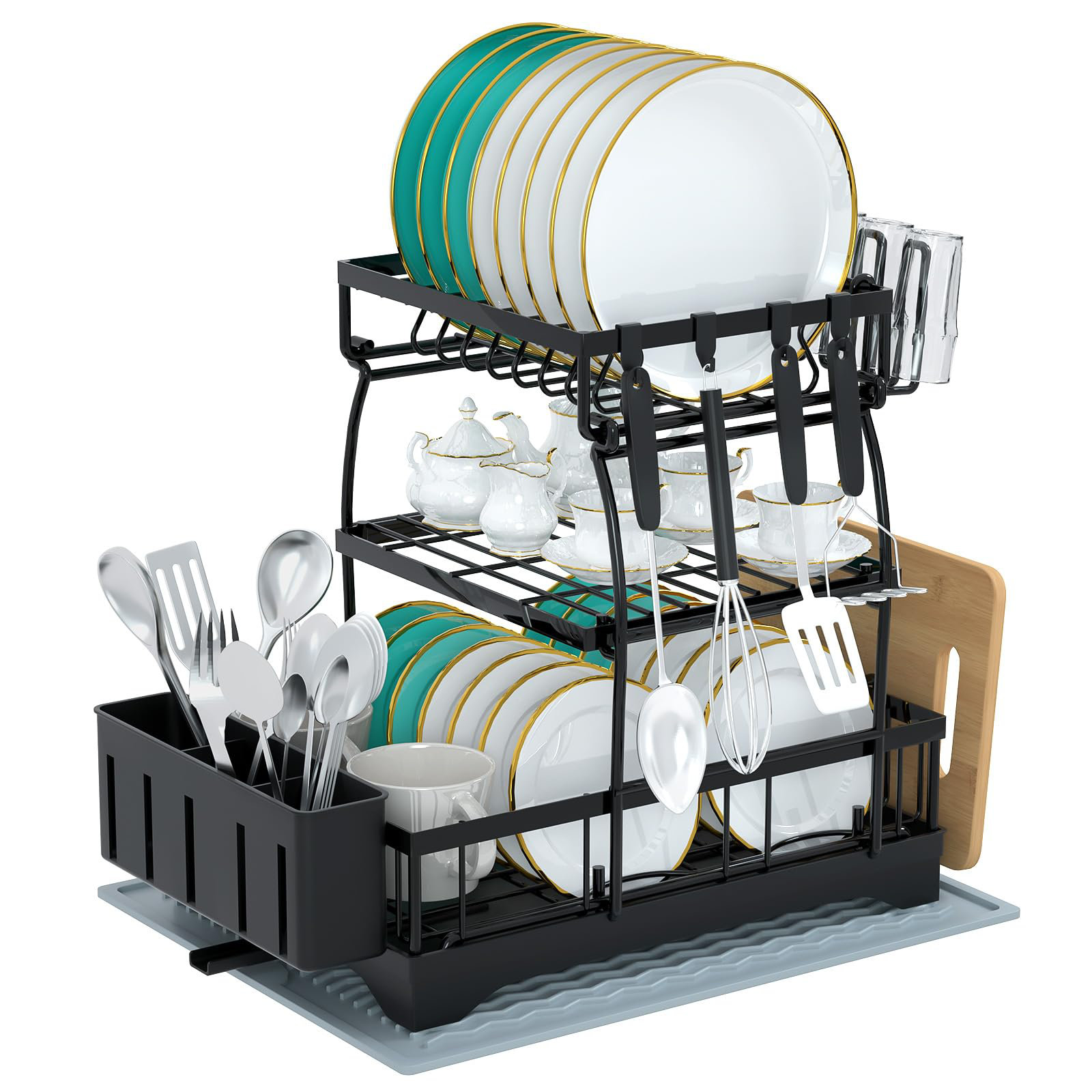 FEIYAN Dish Drying Rack, Plate Racks With Silicone Dry Mat, Dishes ...