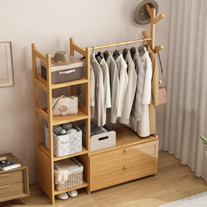 Latitude Run® Bamboo 39" W Clothingt Hanging Rack Storage Shelves With ...