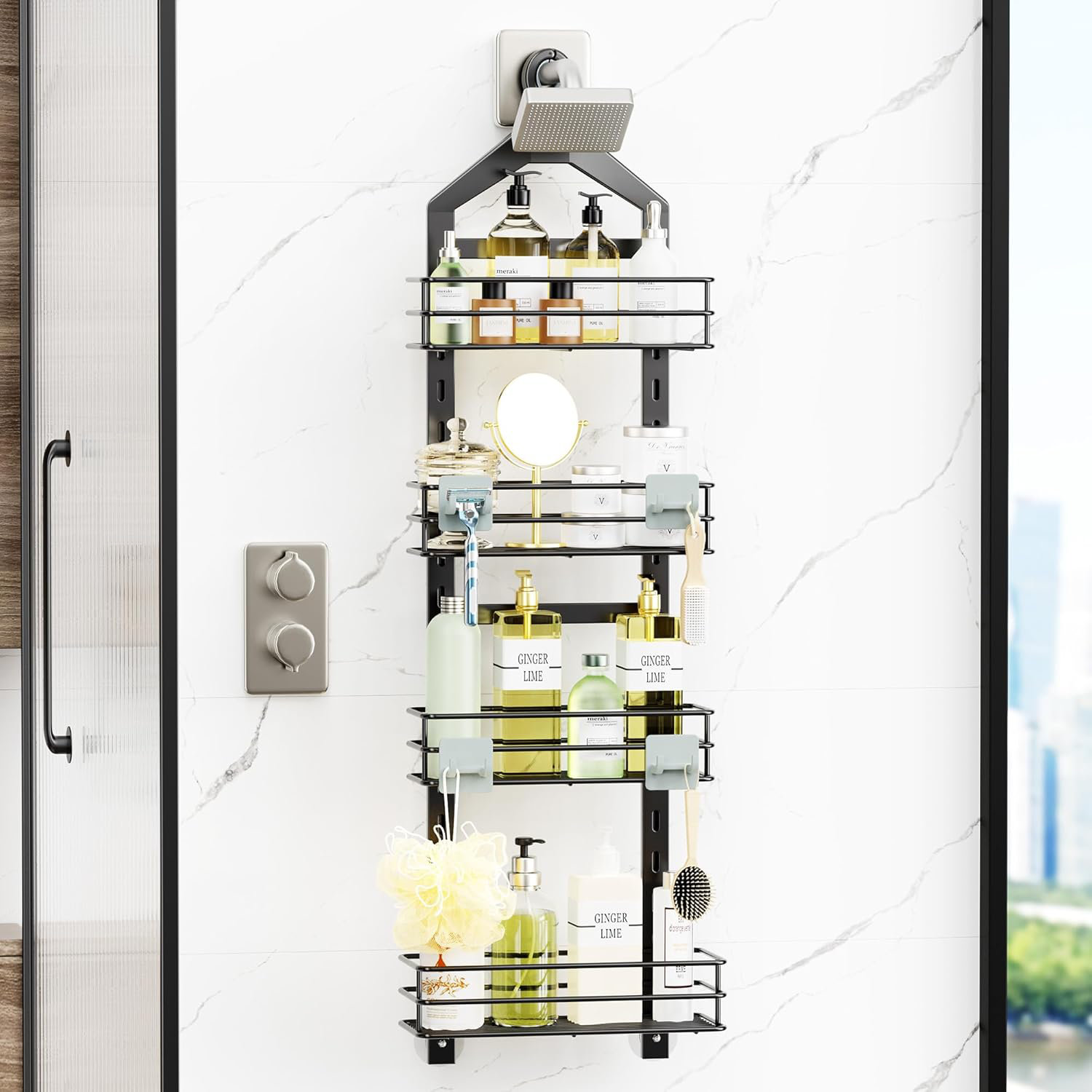 Rebrilliant Adjustable Anti-Slip Hanging Shower Caddy Over Shower Head ...