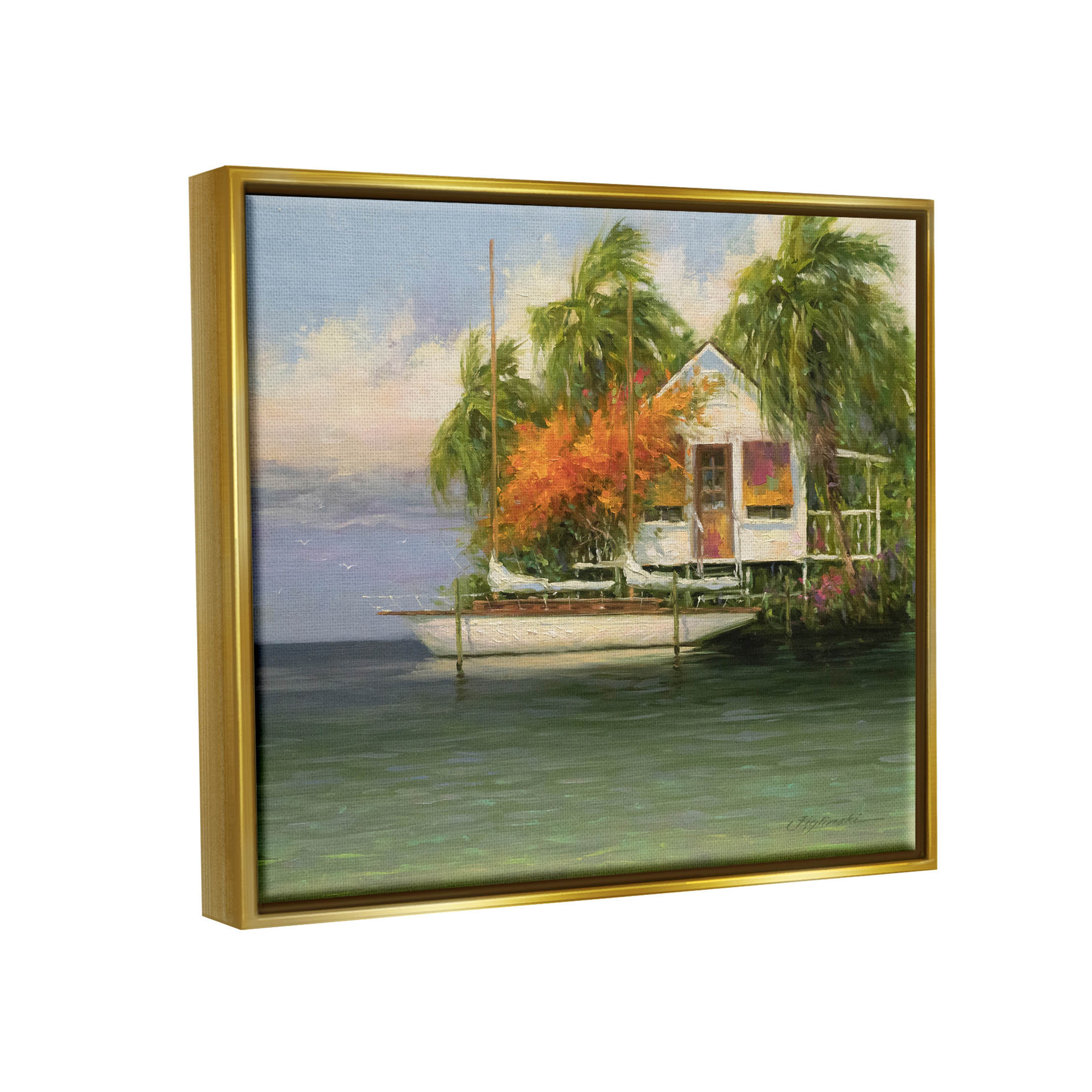Breakwater Bay Tropical Seaside House Boat - Floater Frame Painting on ...