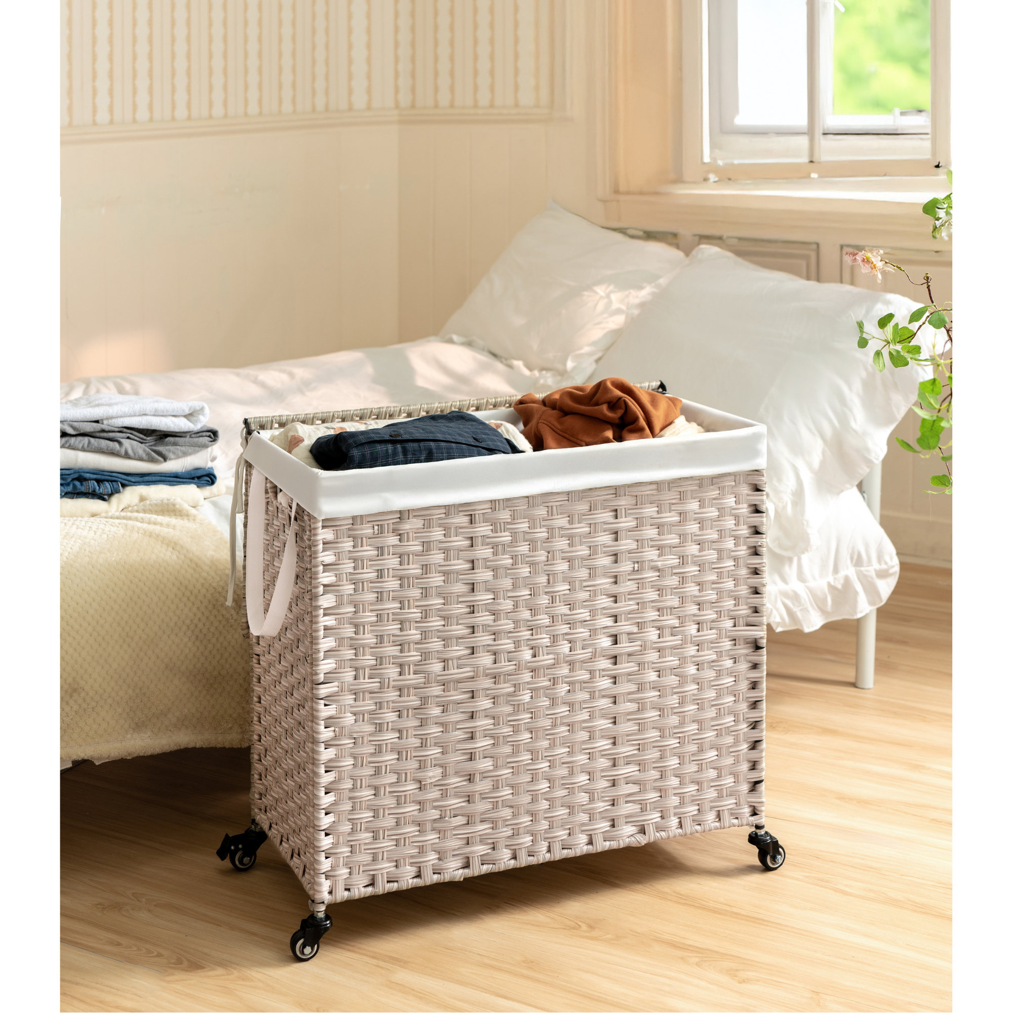Dovecove Laundry Hamper With Lid PE Rattan Powder Coating Frame Clothes ...