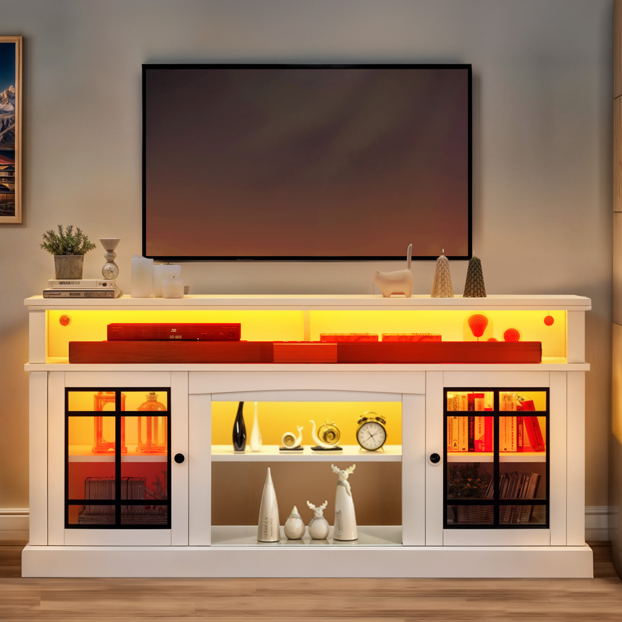 Wrought Studio™ Farmhouse LED TV Stand For Tv Up To 70" with Sturdy ...