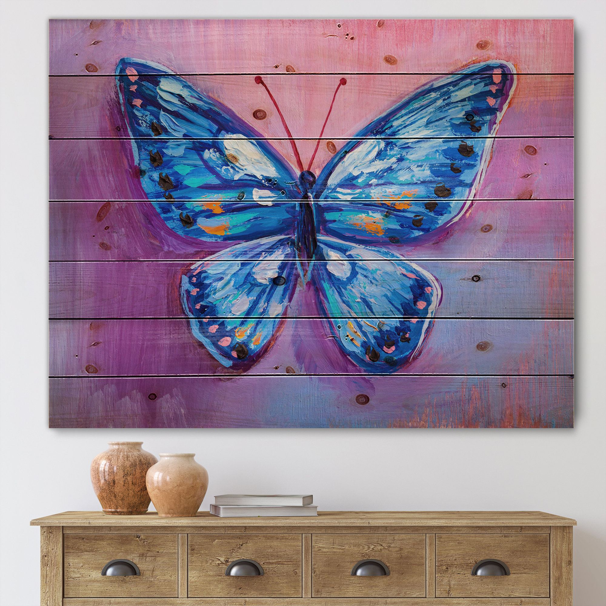 East Urban Home Vintage Blue Butterfly I - Modern Print On Natural Pine ...