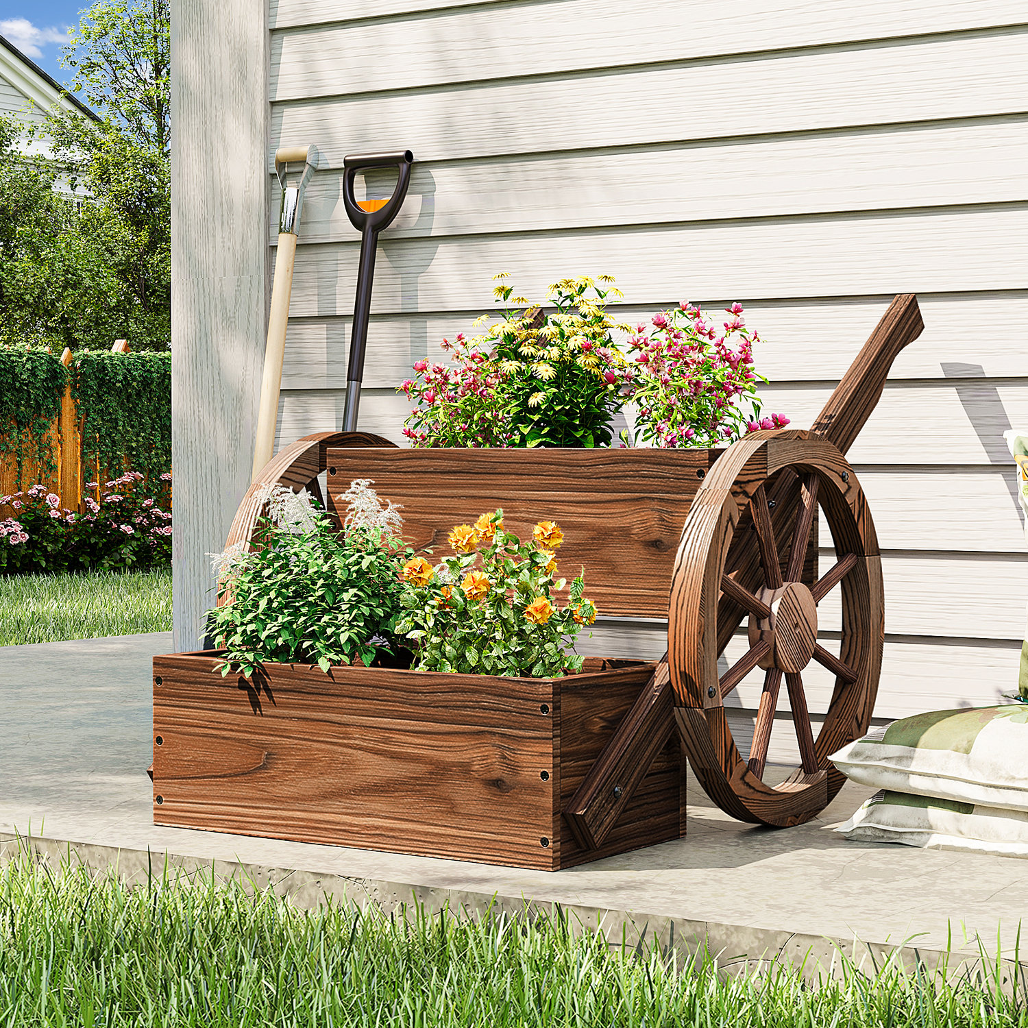 Millwood Pines Wooden Wheelbarrow Planter With Wheels - Two-tier ...