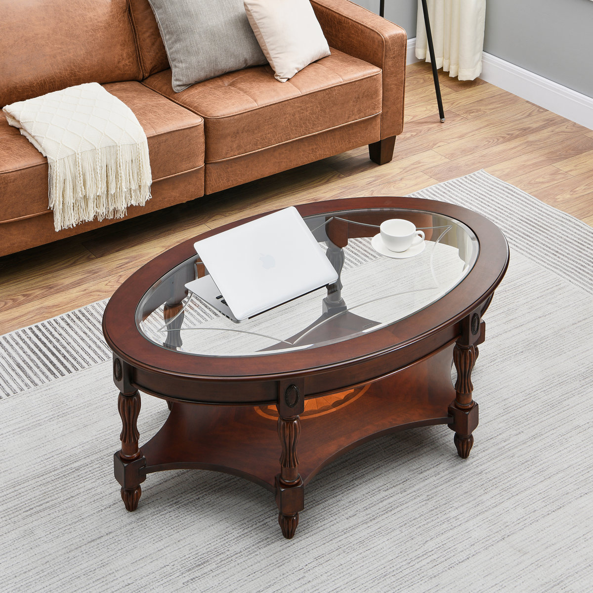 Alcott Hill Elinar Traditional Oval Wood Coffee Table with Tempered ...
