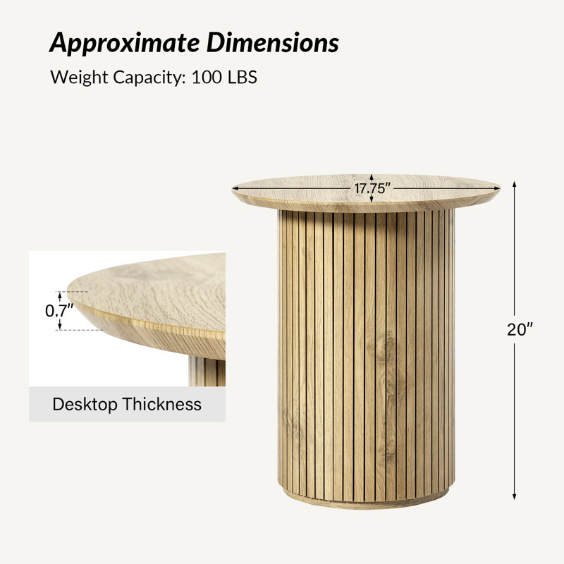 Ebern Designs Huntleigh 17.75"W Modern Round End Table with Fluted Wood ...
