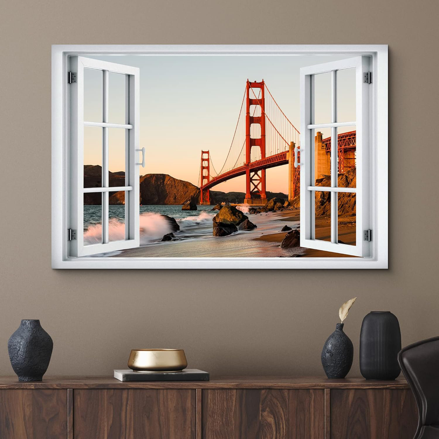 IDEA4WALL Window Scenery " Window View Sunset San Francisco Golden Gate ...