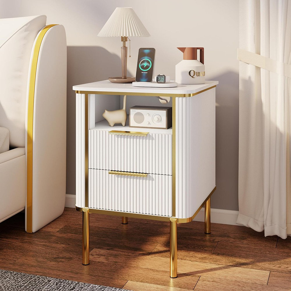 Mercer41 Modern Night Stands With Charging Station: White Nightstand ...