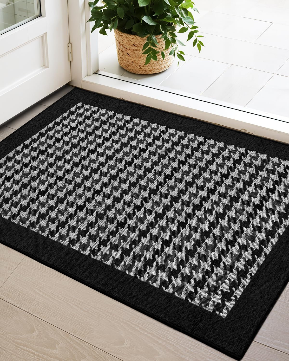 Ebern Designs Small Houndstooth Doormat - Low-Profile, Non-Slip Stylish ...