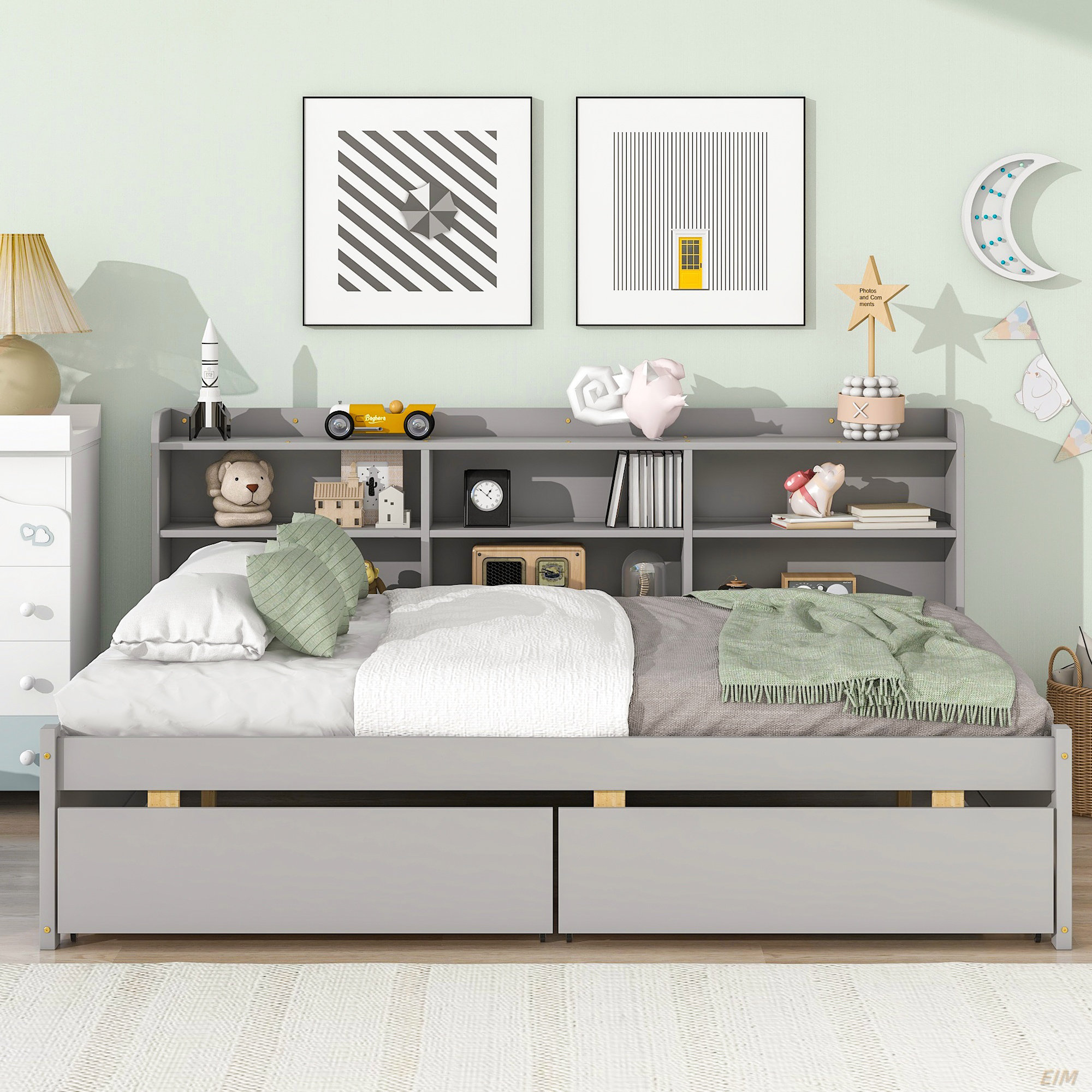 Latitude Run® Bed With Side Bookcase, Drawers (Bed) | Wayfair