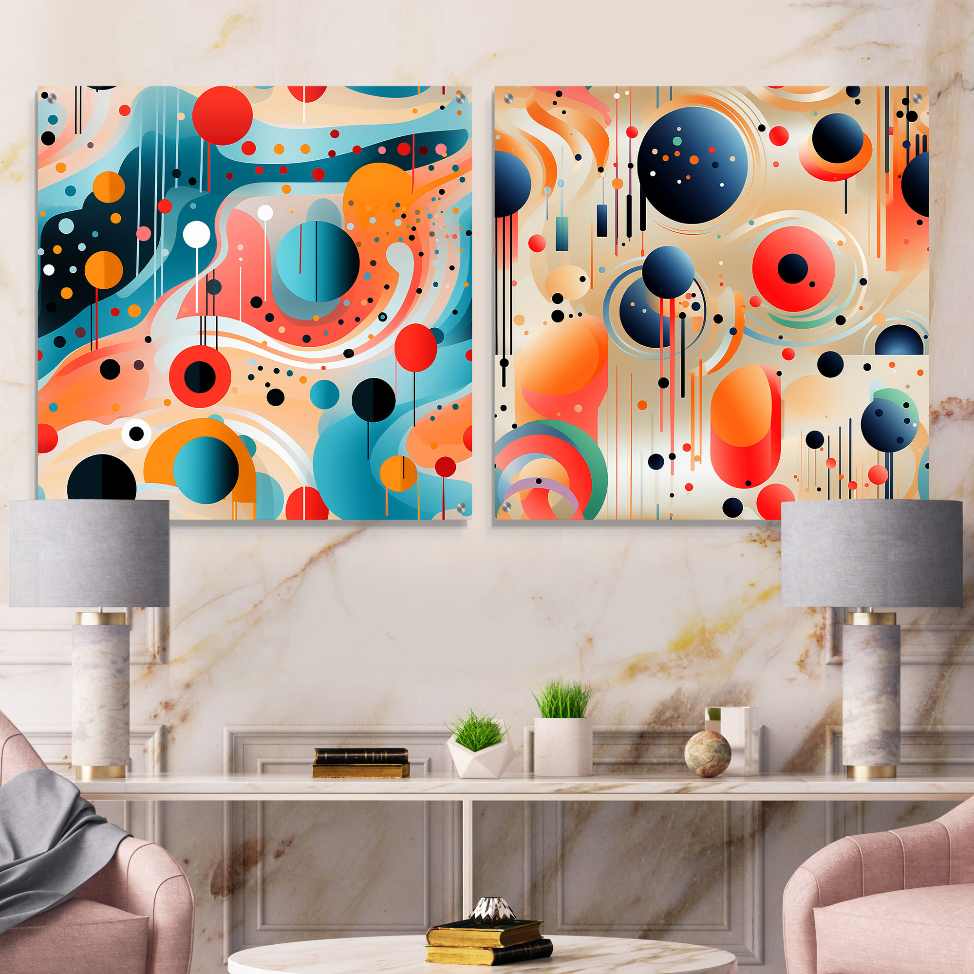 Design Art Futurist Polka Nexus - Abstract Acrylic Wall Art Glass Set ...