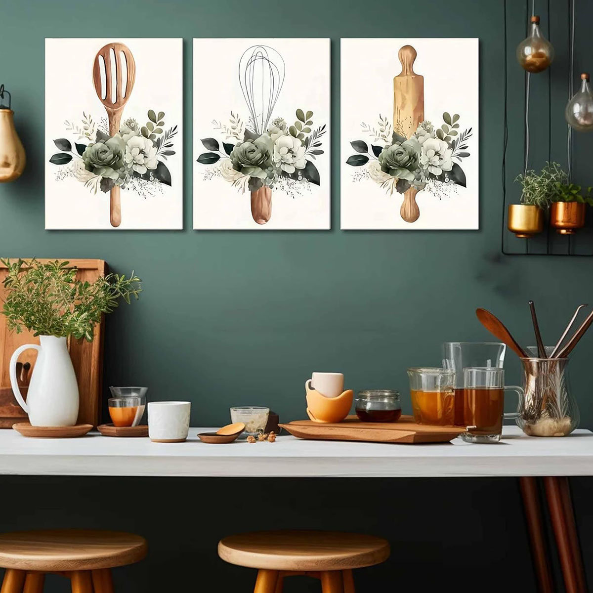 Ophelia & Co. 3 Pcs Sage Green Farmhouse Kitchen Canvas Wall Art ...