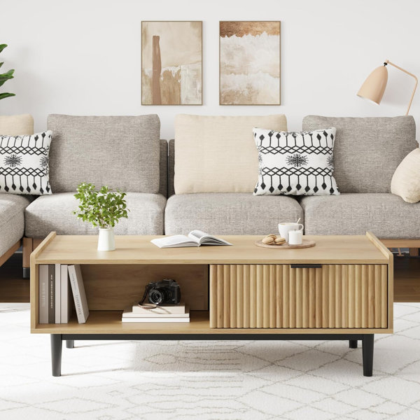 Latitude Run® Center Table Fluted Coffee Table With Drawer 42.5" Mid ...