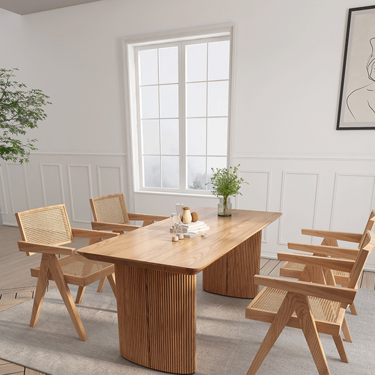 Jihagao Vintage Simple Solid Wood Dining Table Sets 7 - Piece Solid ...