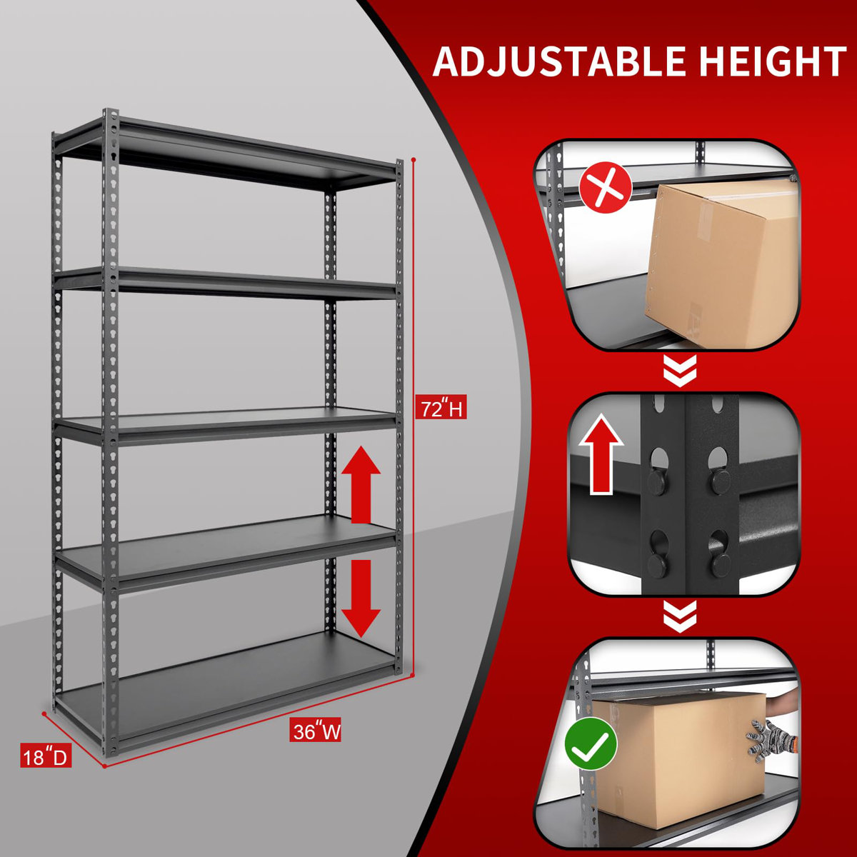 Rebrilliant Heavy Duty Garage Shelving, 5-Tier Metal Shelving Unit ...