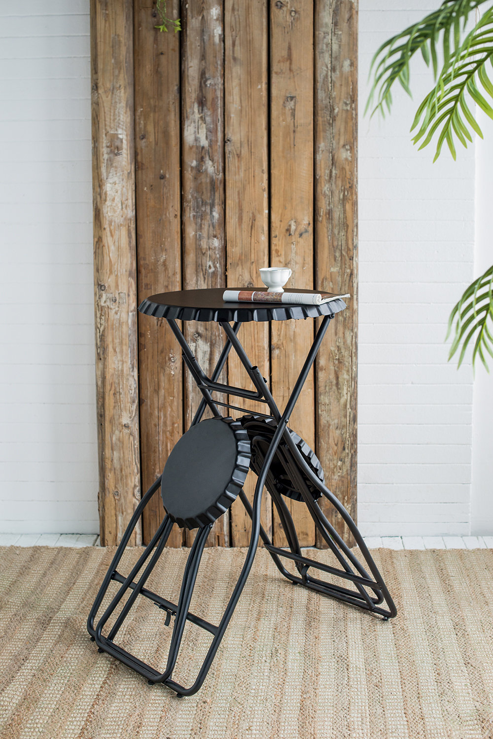Latitude Run® Black Stowable Side Table With Two Seats | Wayfair