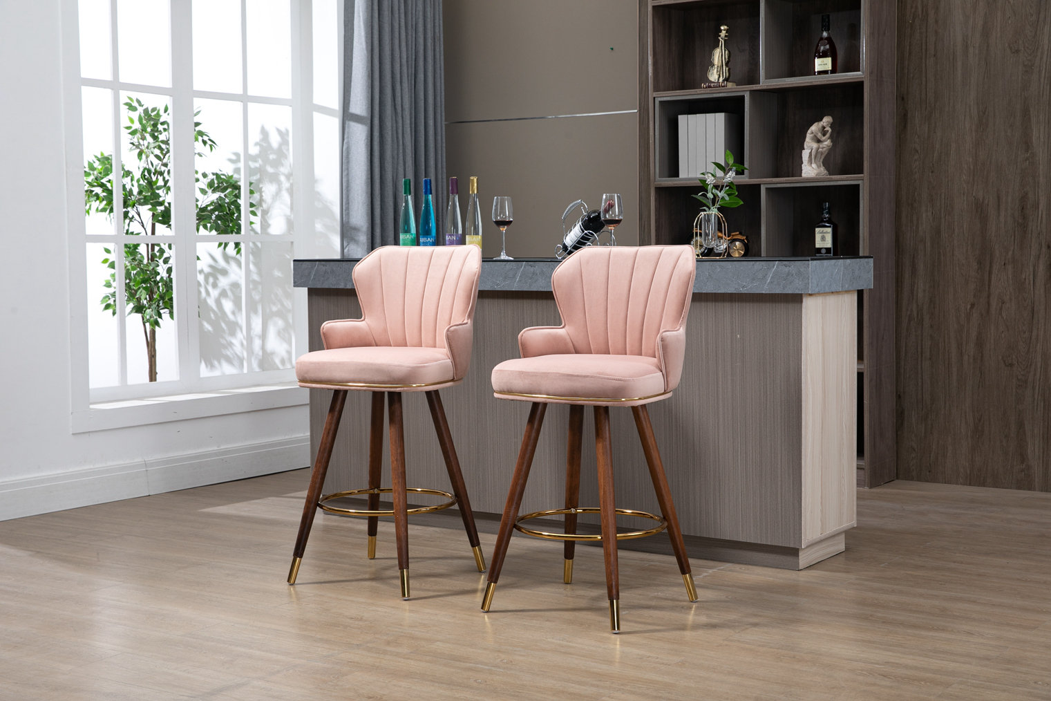 Mercer41 Krishon Swivel 28.02'' Short Counter Stool | Wayfair