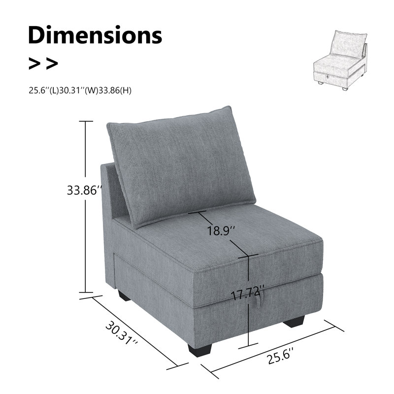 Latitude Run® Modern Middle Seat Module For Modular Sofa Customizable ...