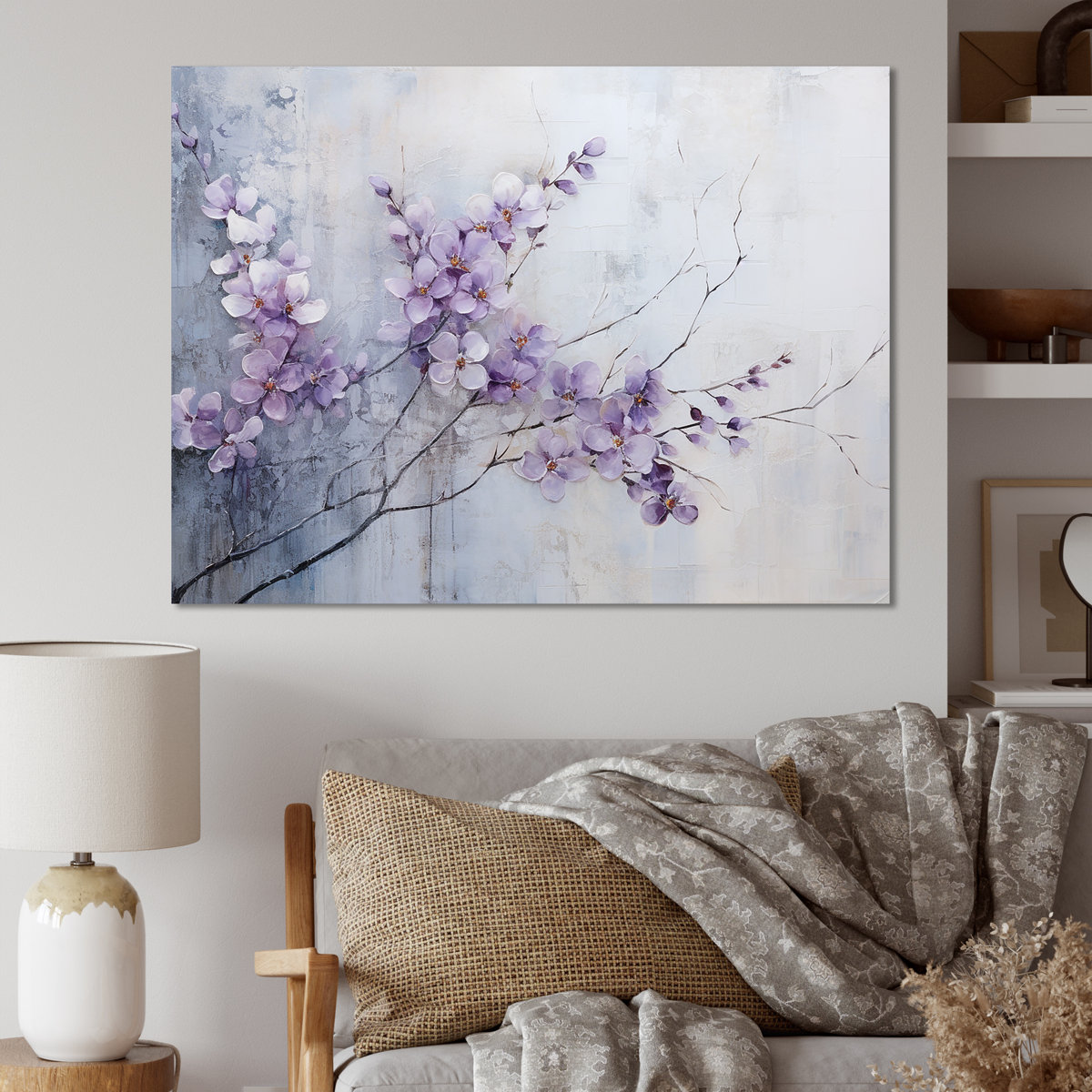 Design Art Purple Minimalism Violets On Canvas Print | Wayfair