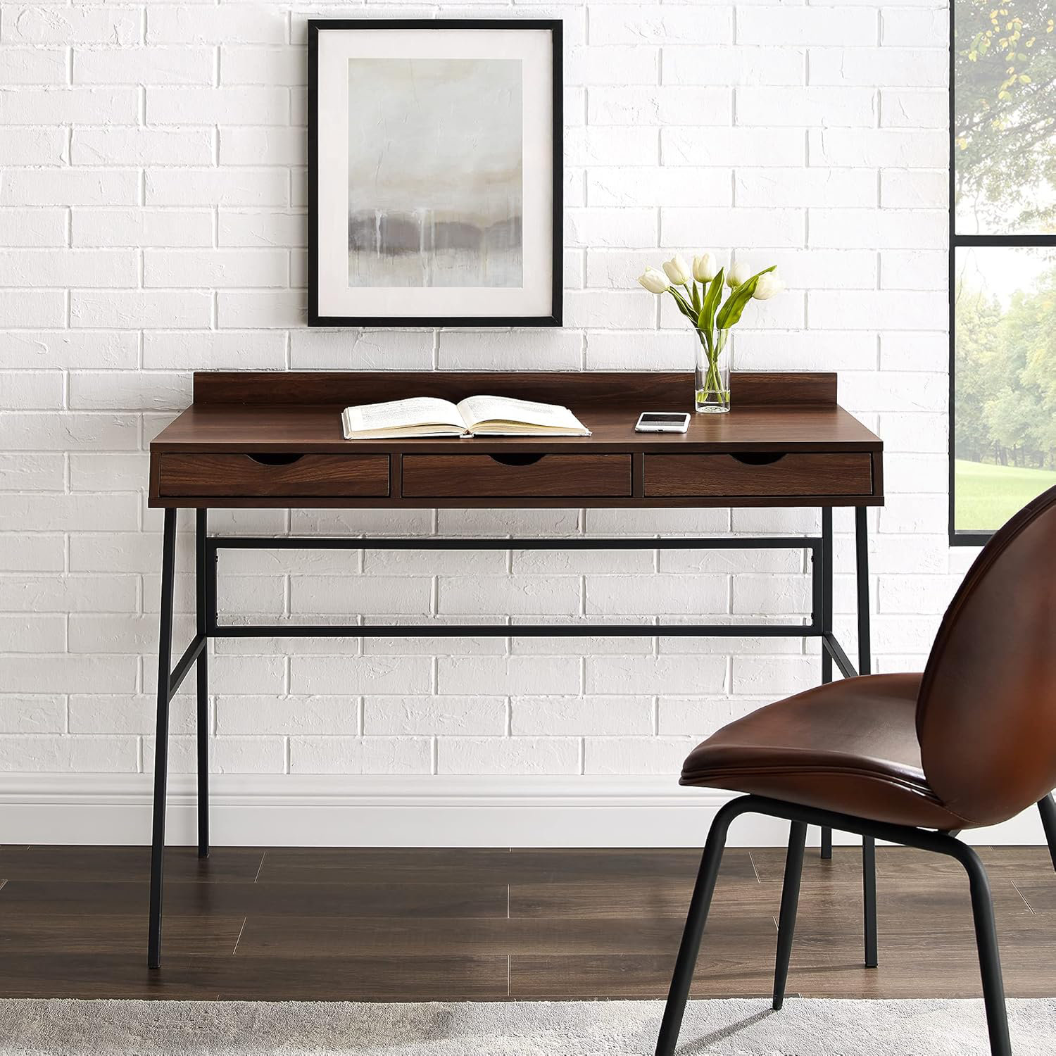 Latitude Run® Contemporary 3 Drawer Angled Writing Desk, 42 Inch, Dark ...