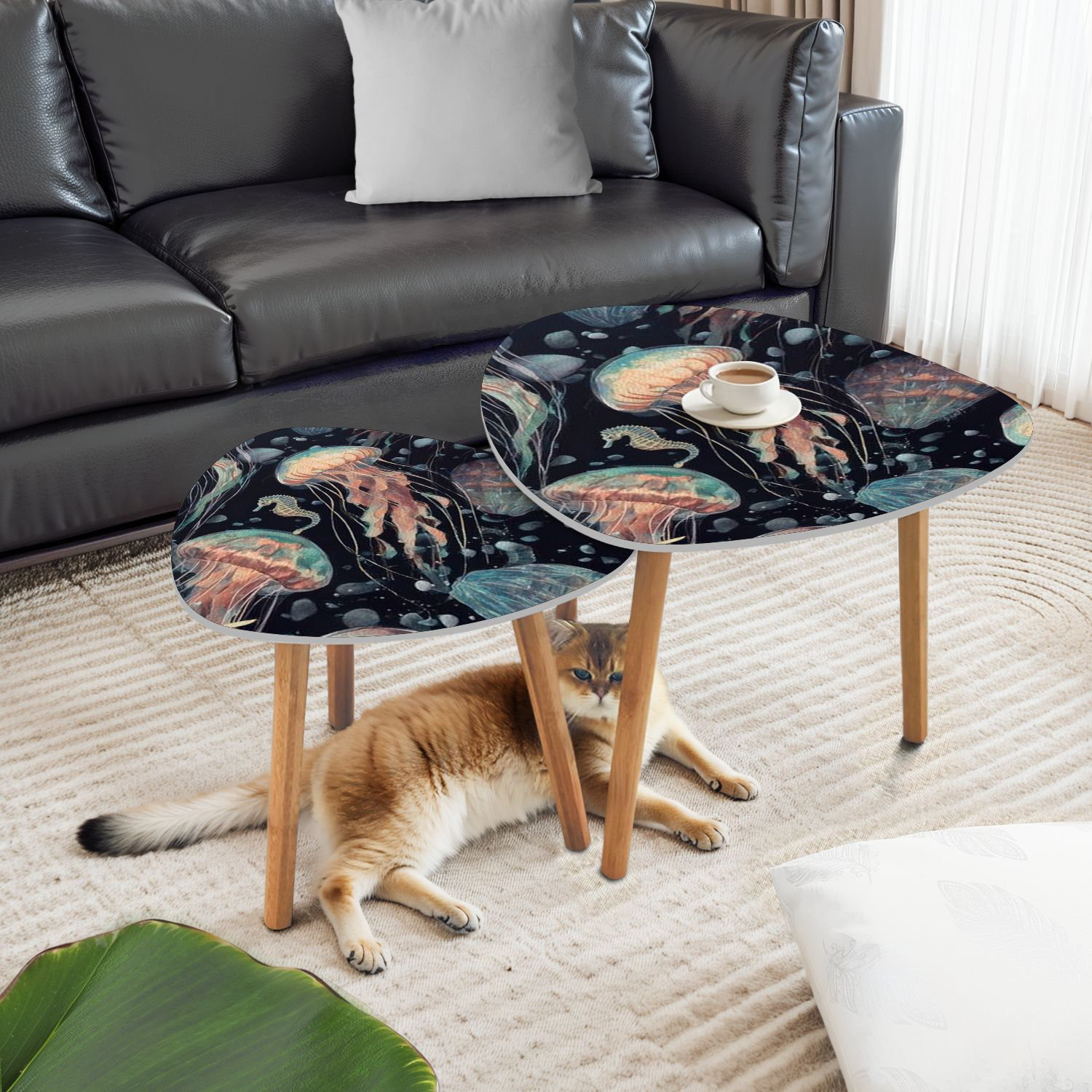 East Urban Home Triangle Nesting Coffee Table Set of 2 sea jellyfish ...