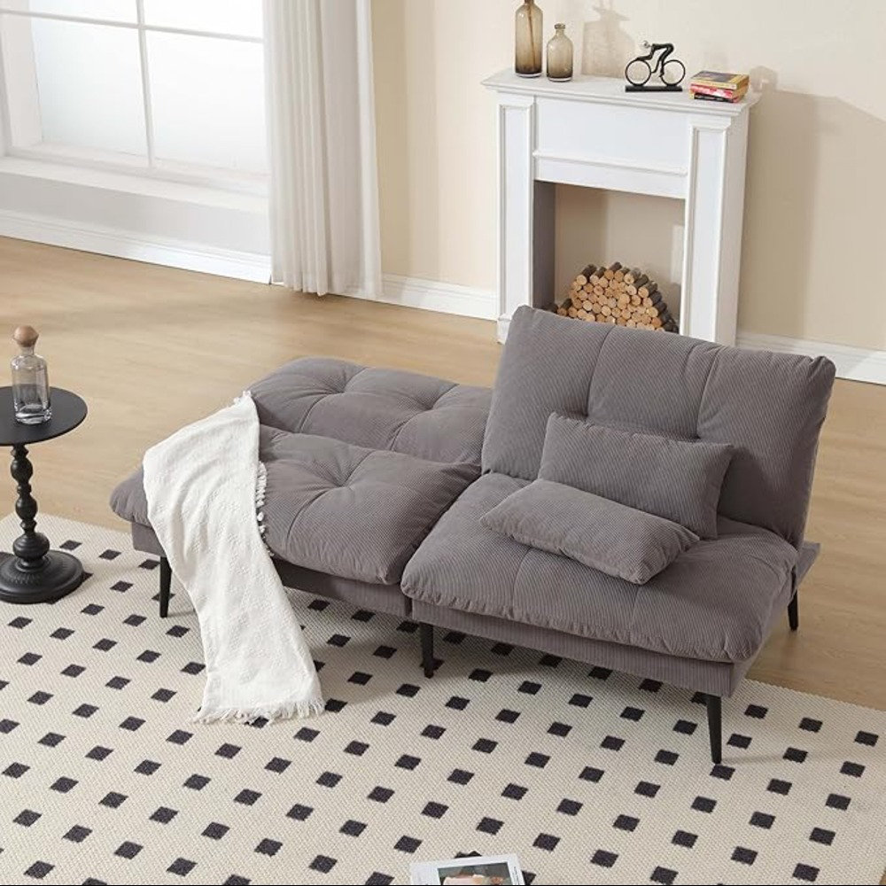 George Oliver 72'' Corduroy Futon Convertible Sofa Couch,Comfy Sleeper ...