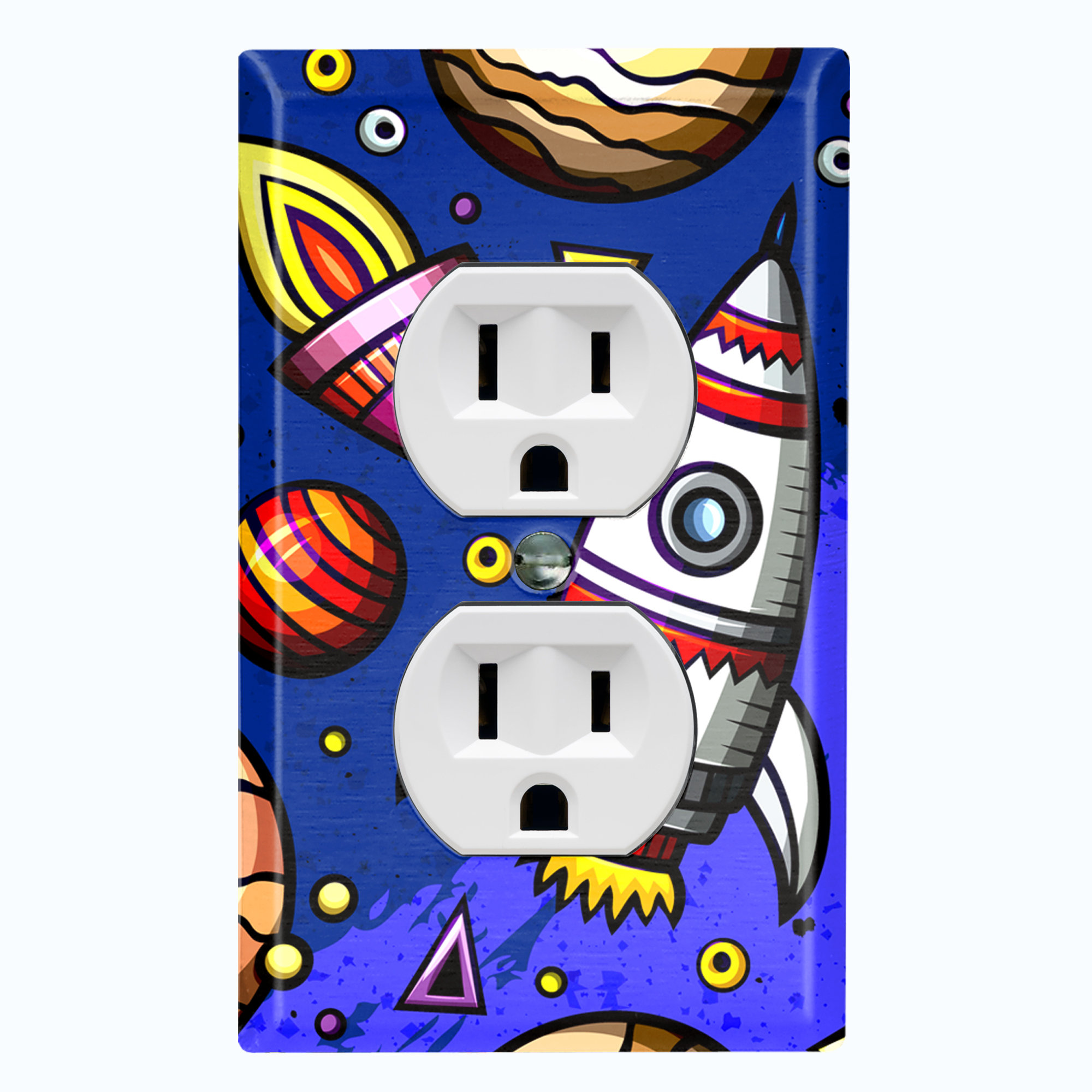 WorldAcc Metal Light Switch Plate Outlet Cover (Rocket Ship Space ...
