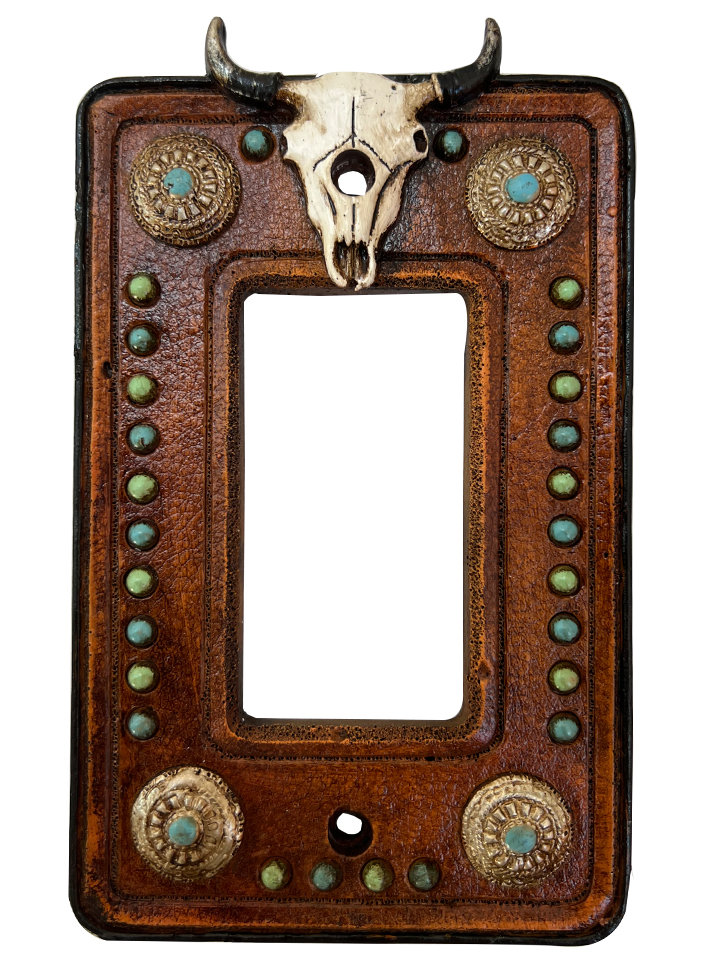 De Leon Collections Polyresin Leather Concho with Cow Skull 1-Gang ...