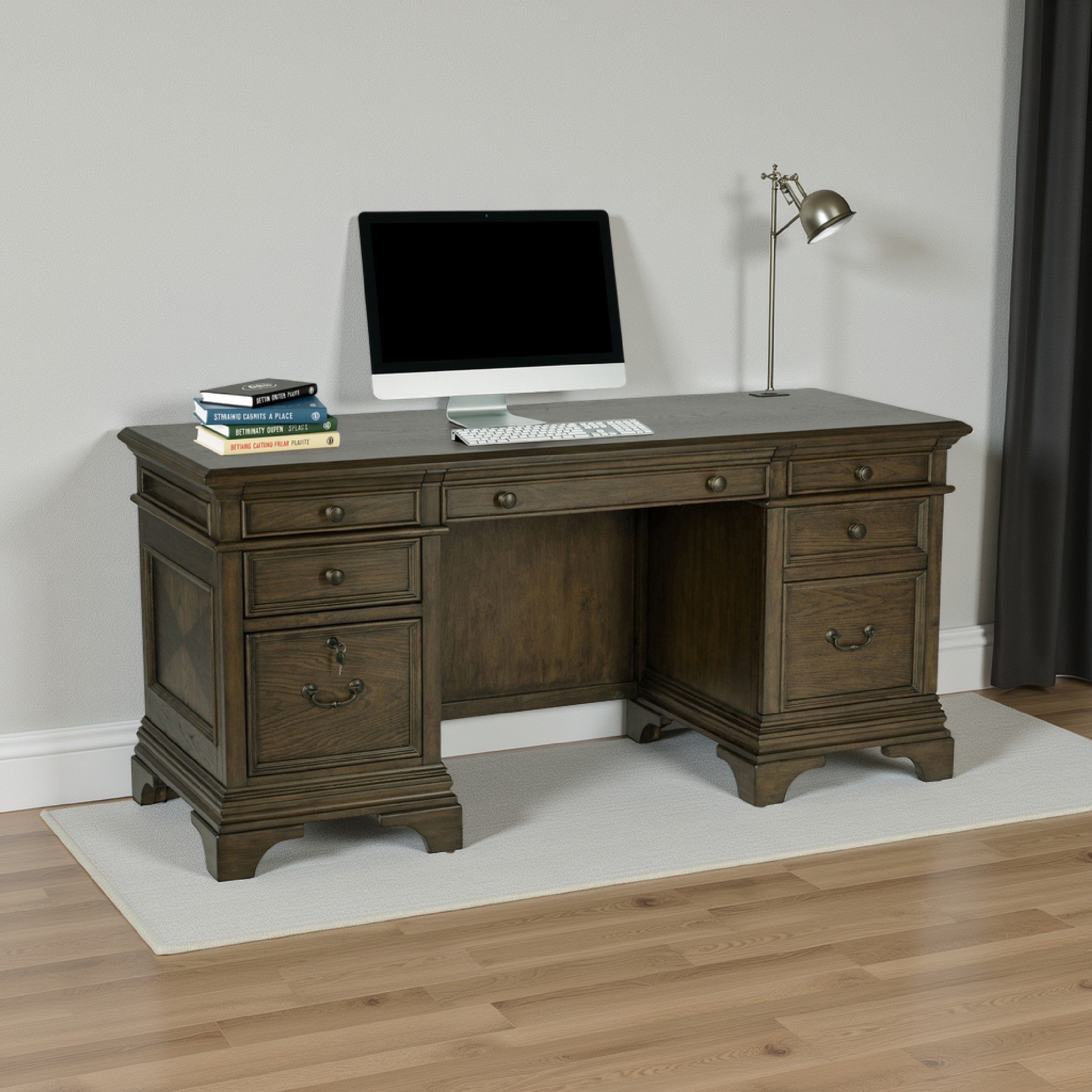 Canora Grey Rothi 66'' W Rectangle Executive Desk with and Cabinet ...