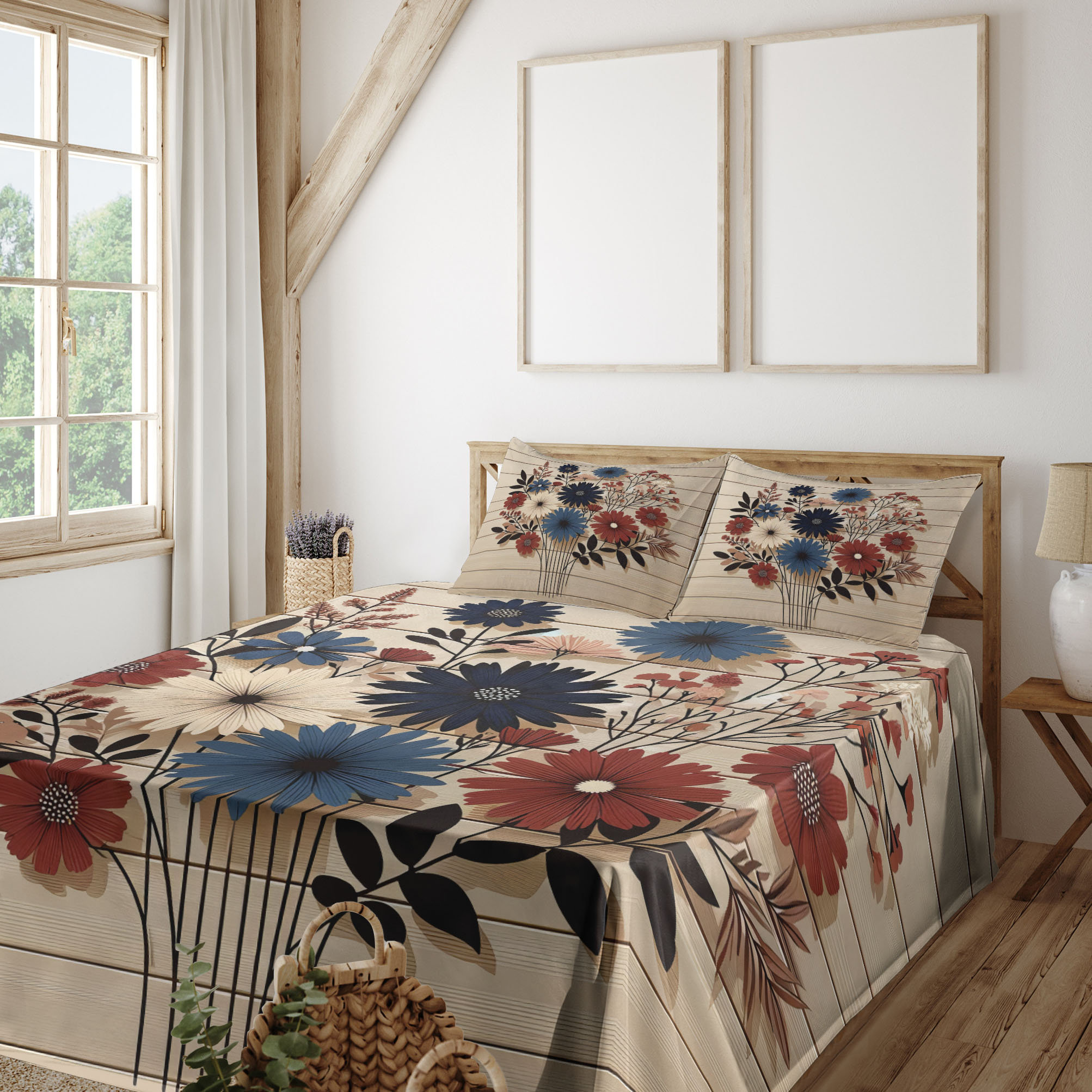 Ambesonne Rustic Sheet Set Modern and Simple Bouquet Night Blue Ruby ...