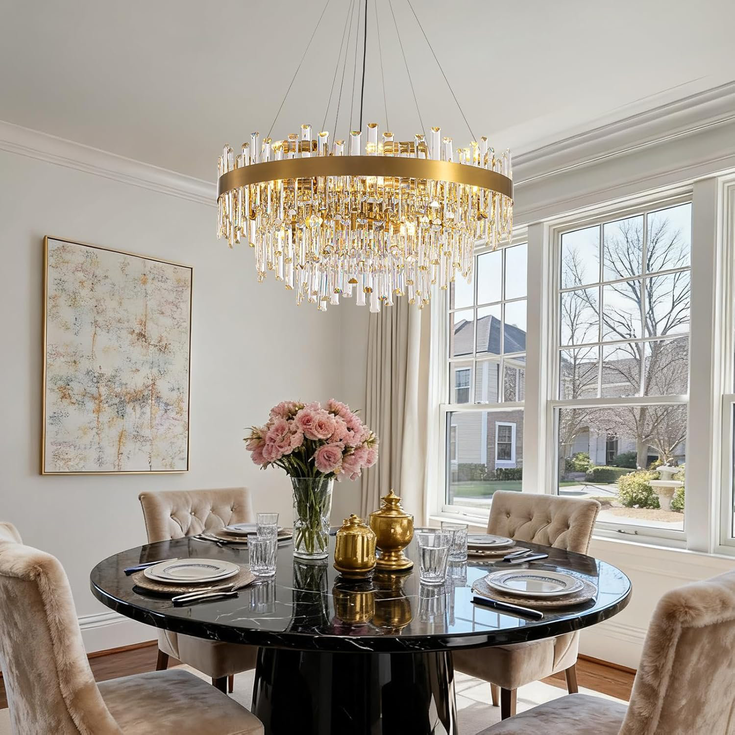 Mercer41 31.5'' Modern Crystal Round Chandelier Pendant Ceiling Light ...
