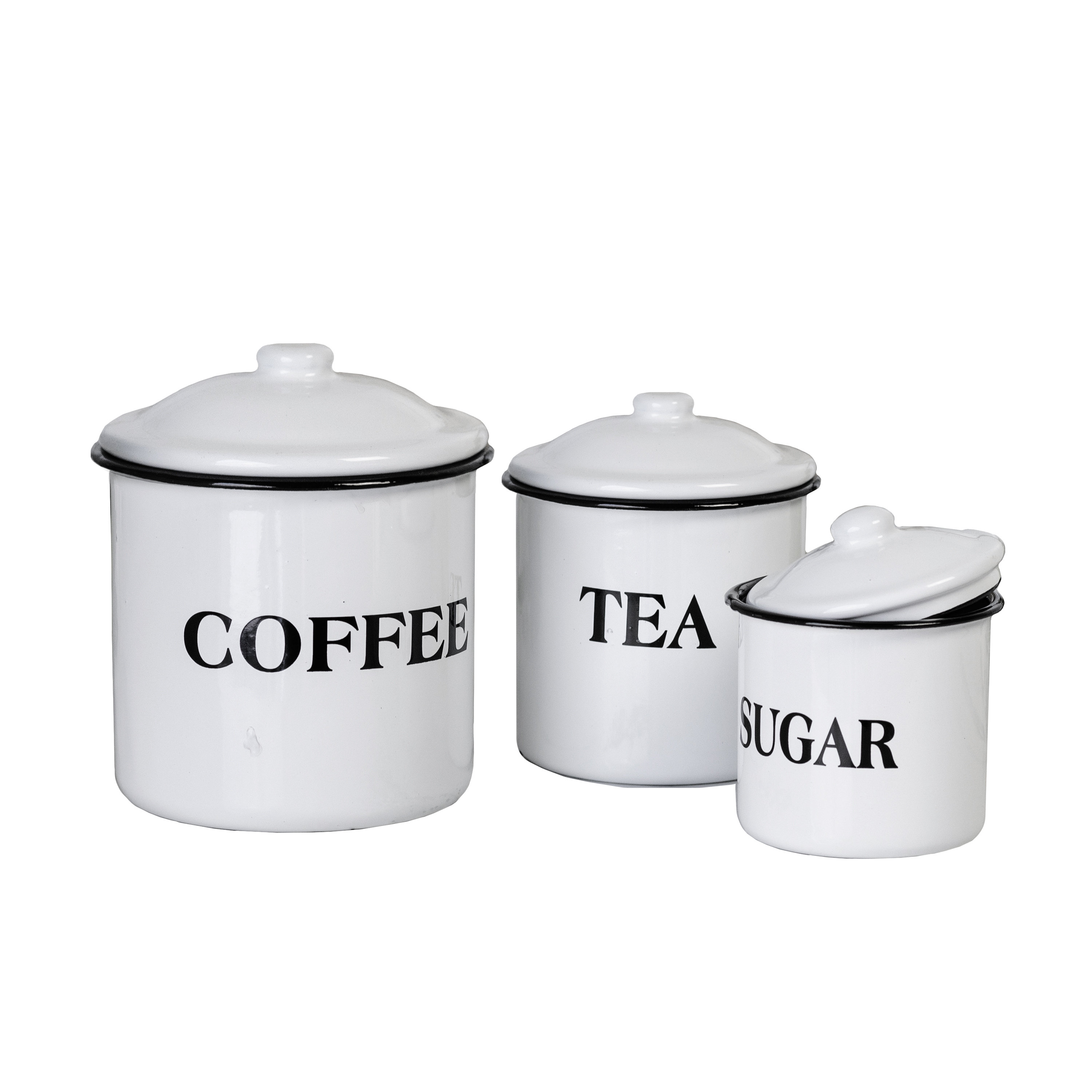 Gracie Oaks Metal Enamelware 3 Piece Coffee, Tea, & Sugar Jar Set ...