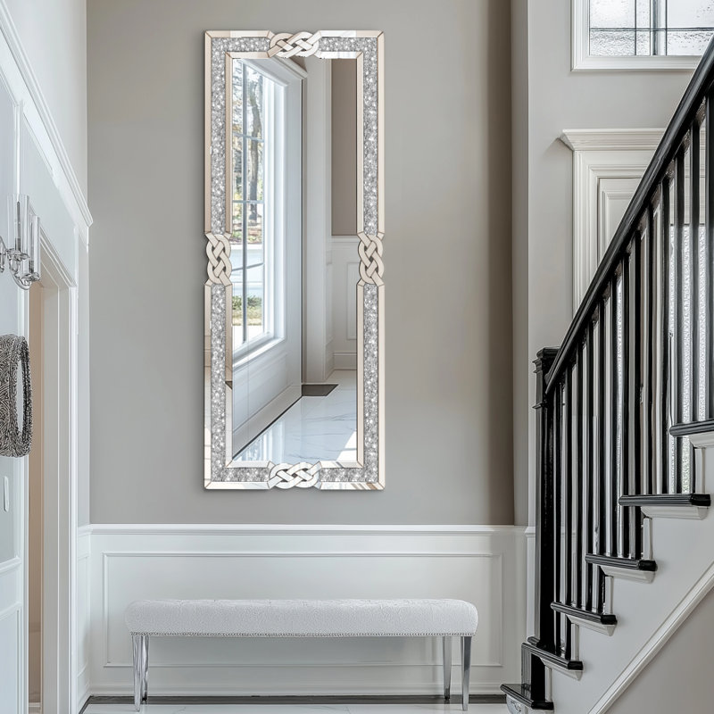 Mercer41 Crystal Full Length Floor Mirror With Stand 63"×22" Crushed ...