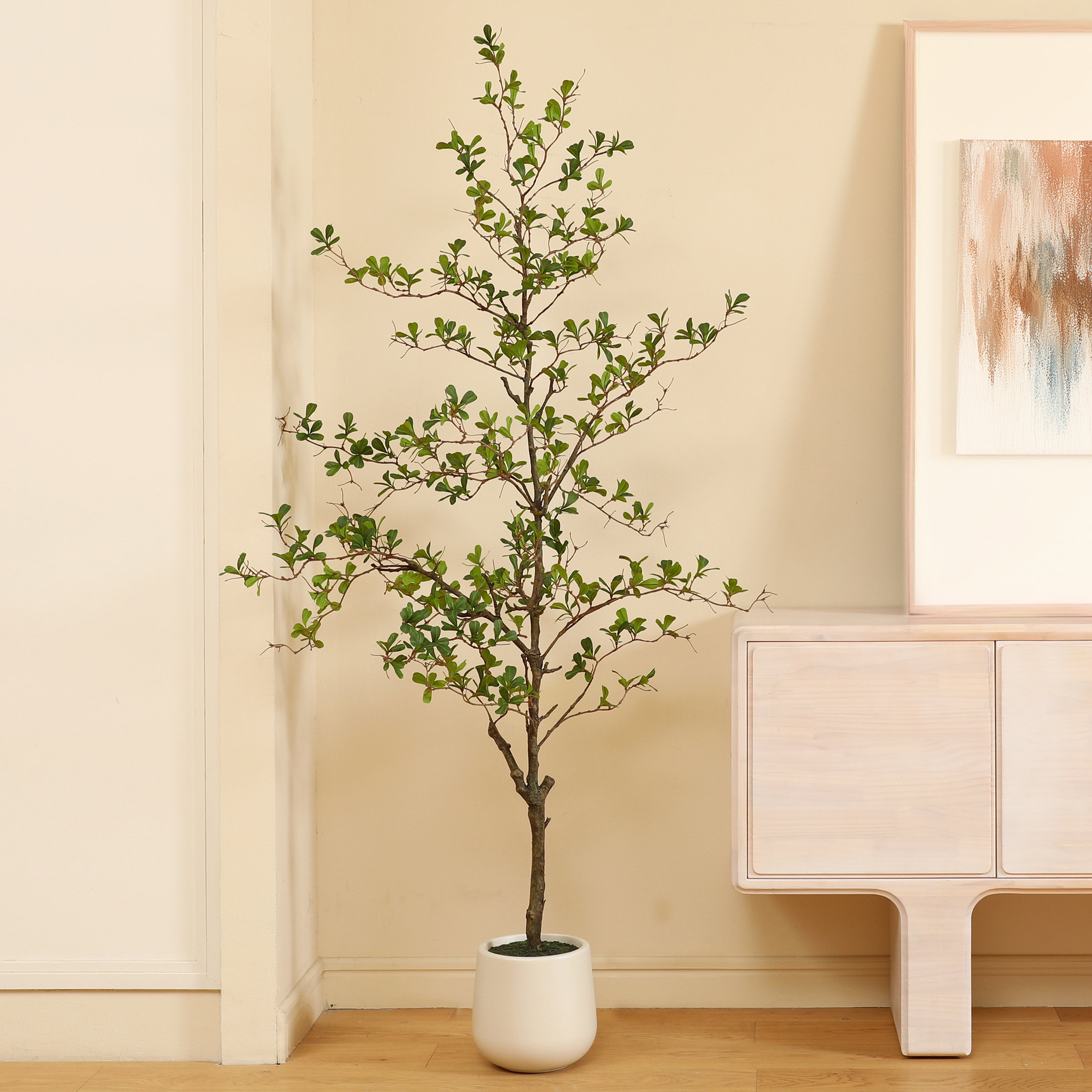 Primrue Adcock Artificial Black Olive Tree in White Pot, Tall Faux ...