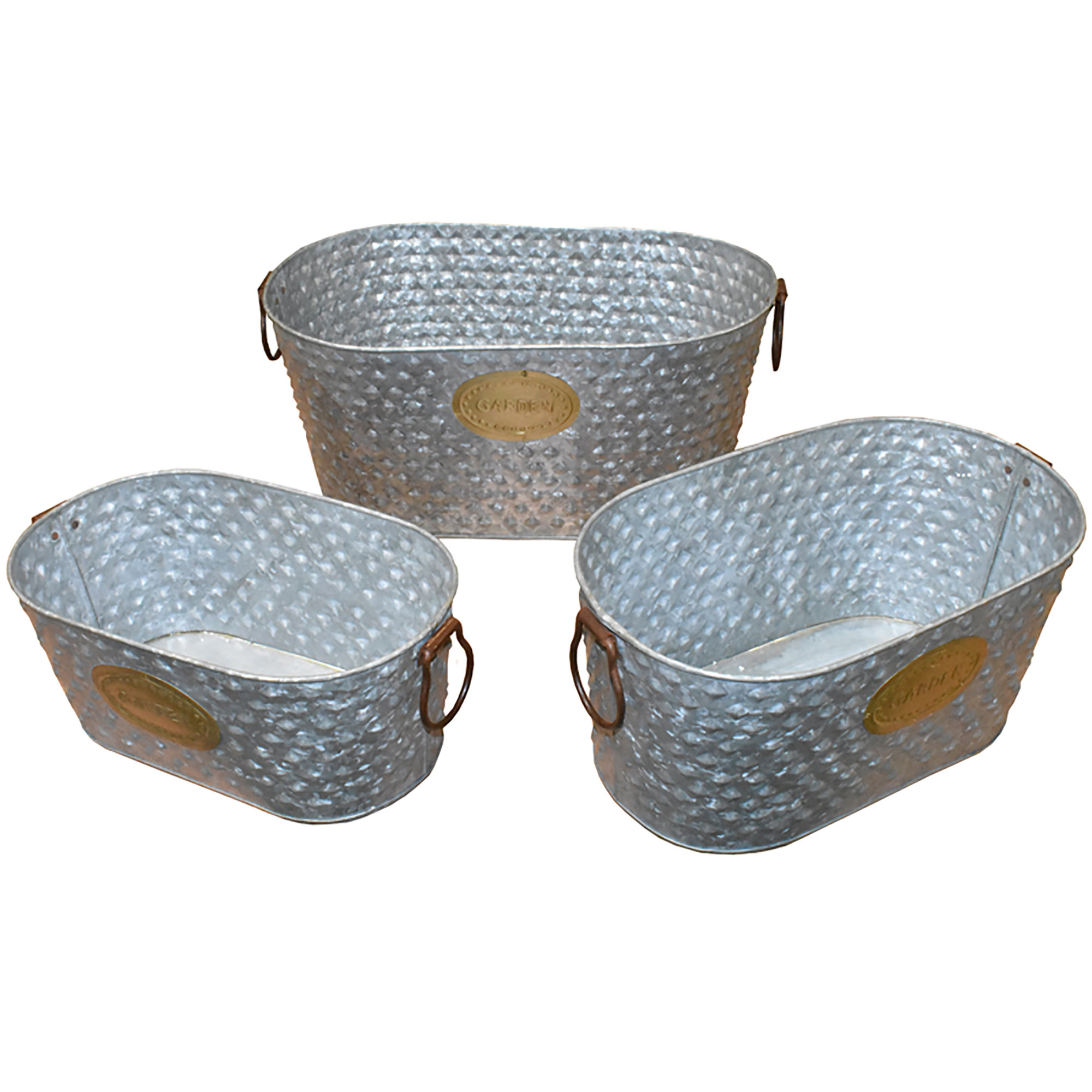 17 Stories Oval Metal 3 Piece Bucket Set with Handle | Wayfair