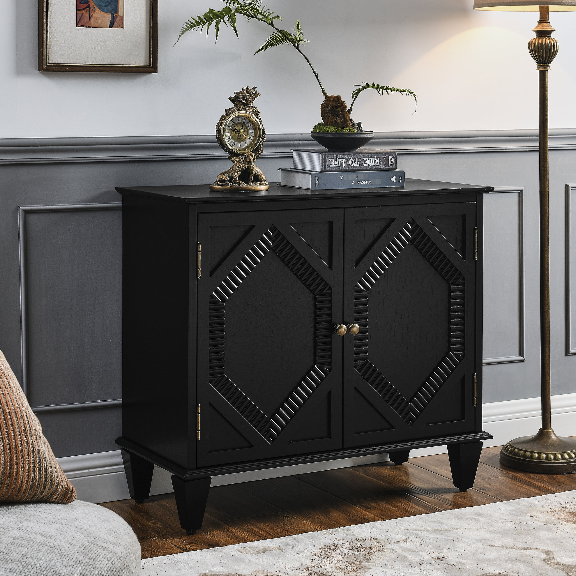 George Oliver 33.6" Retro Sideboard With Symmetrical Accent, Adjustable ...